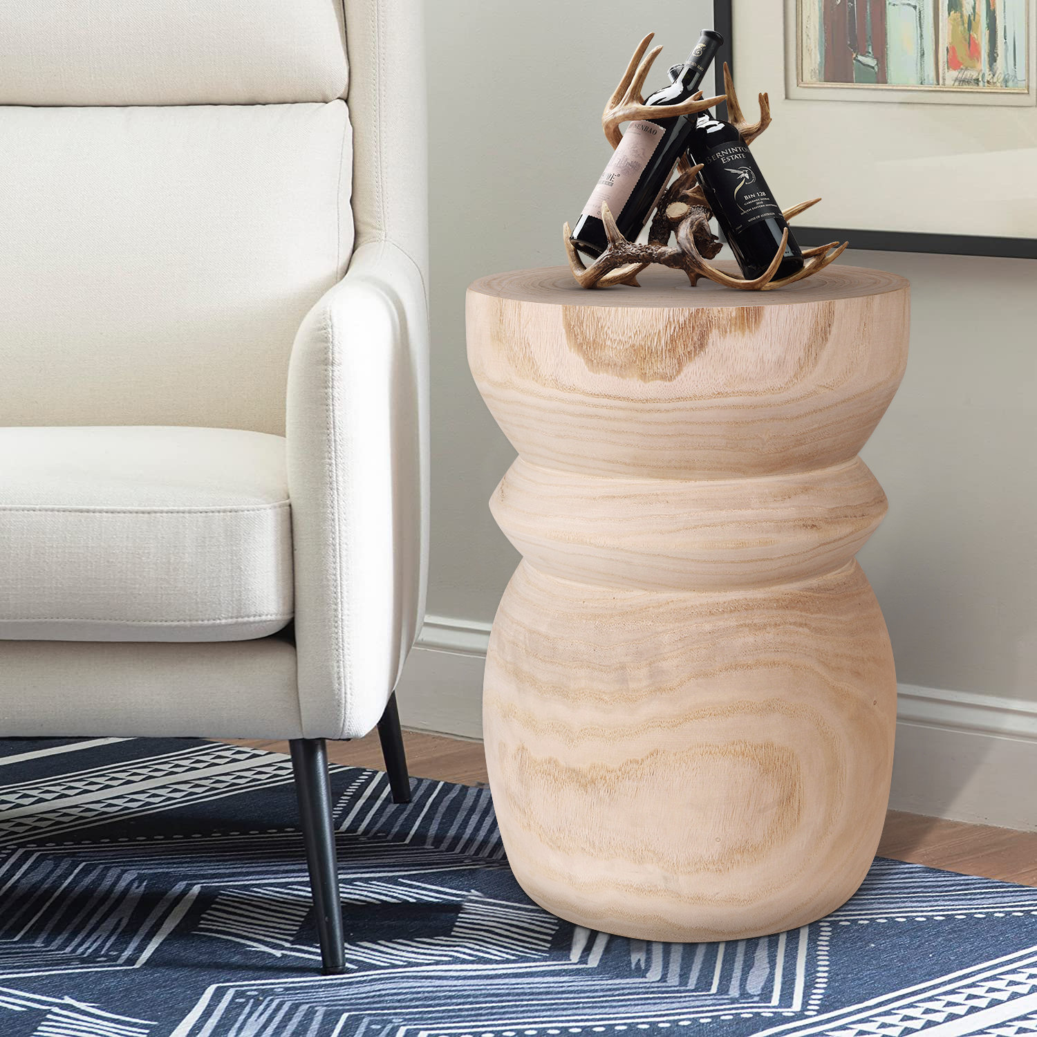 Loon Peak Solid Wooden Side Table, Wooden Stump Side Table, Natural ...