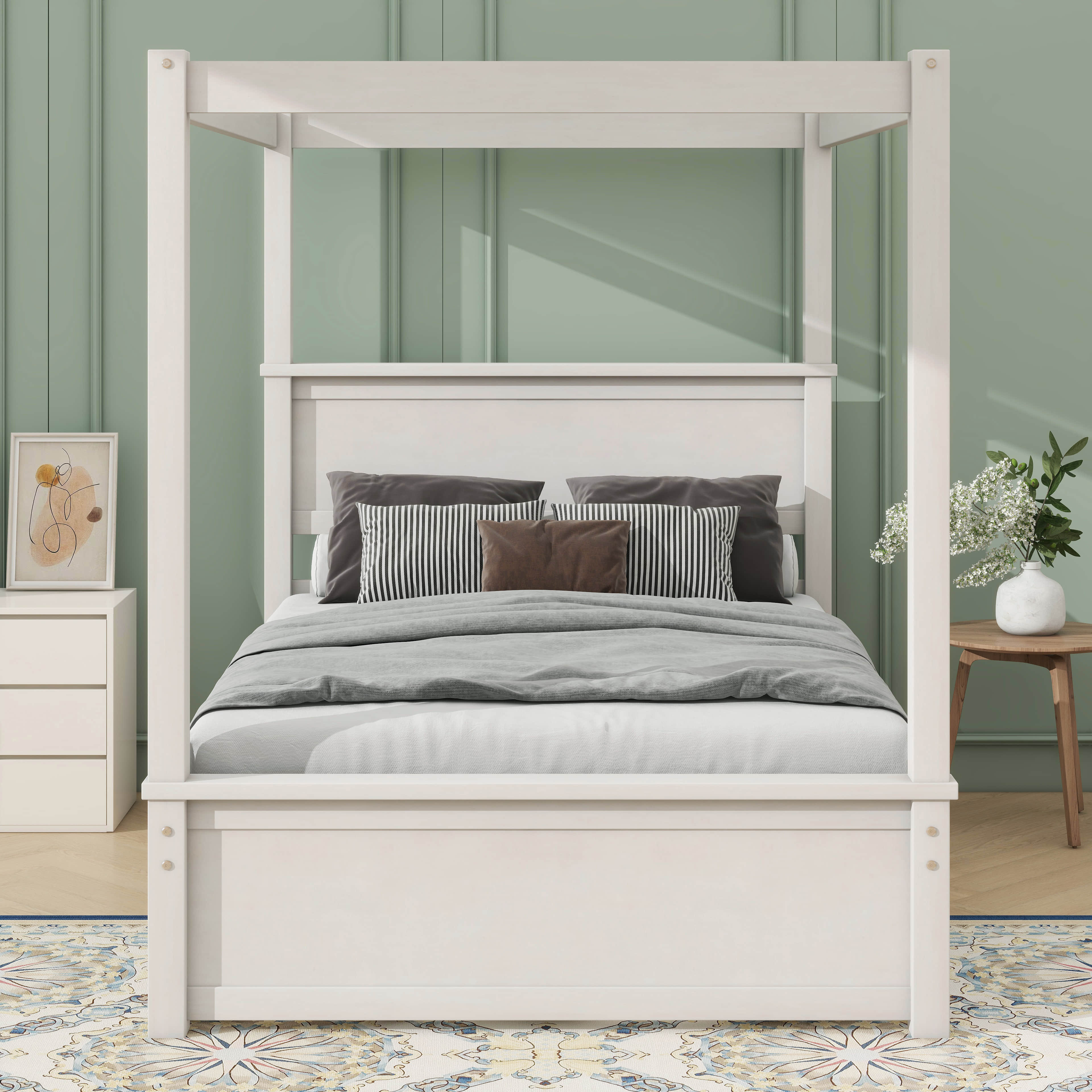 Lark Manor A Full Wood Canopy Bed With Four Drawers And Support Slats ...