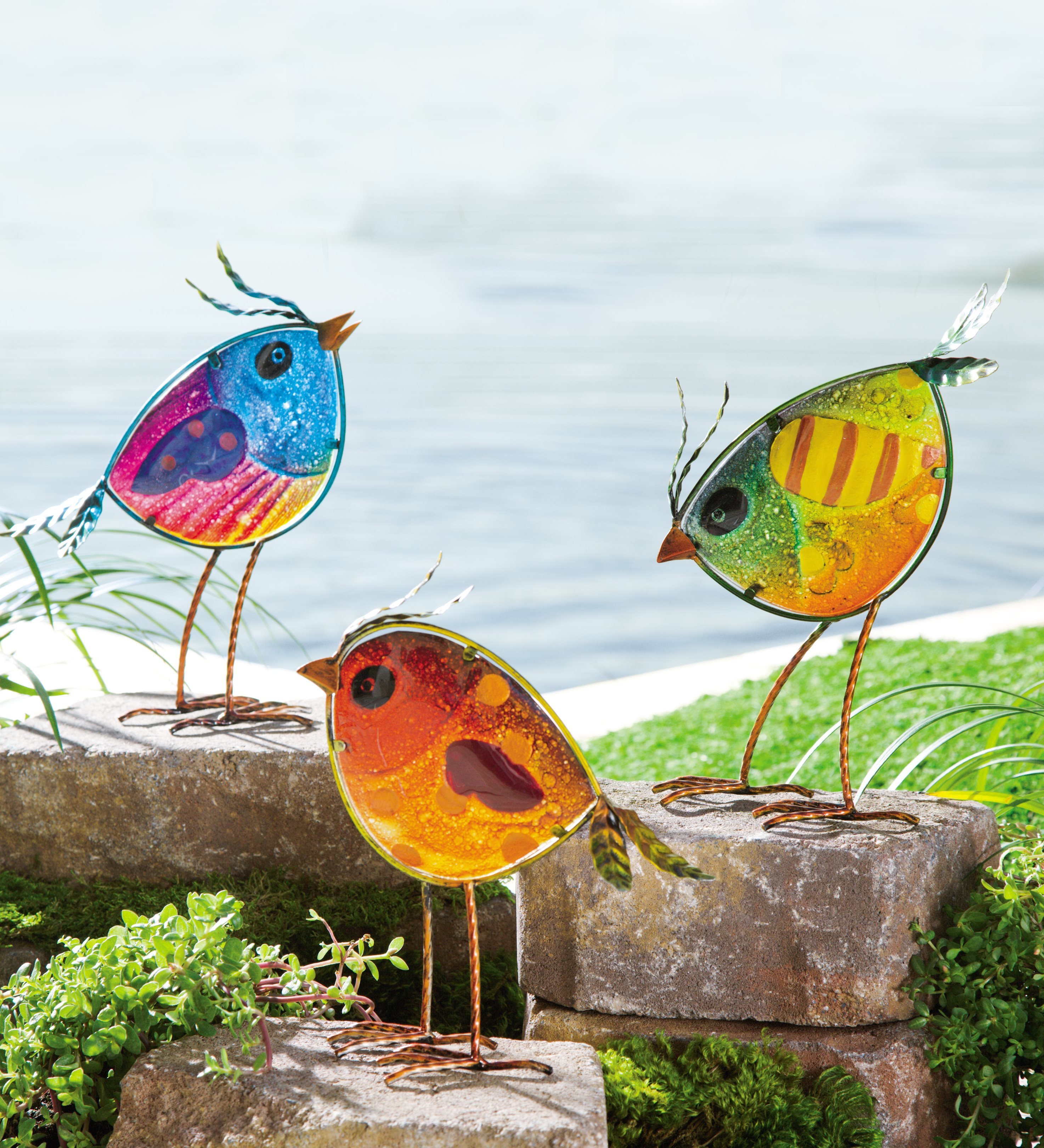 Wind & Weather Colorful Glass Bird 3 Piece Statue Set "& Reviews" | Wayfair