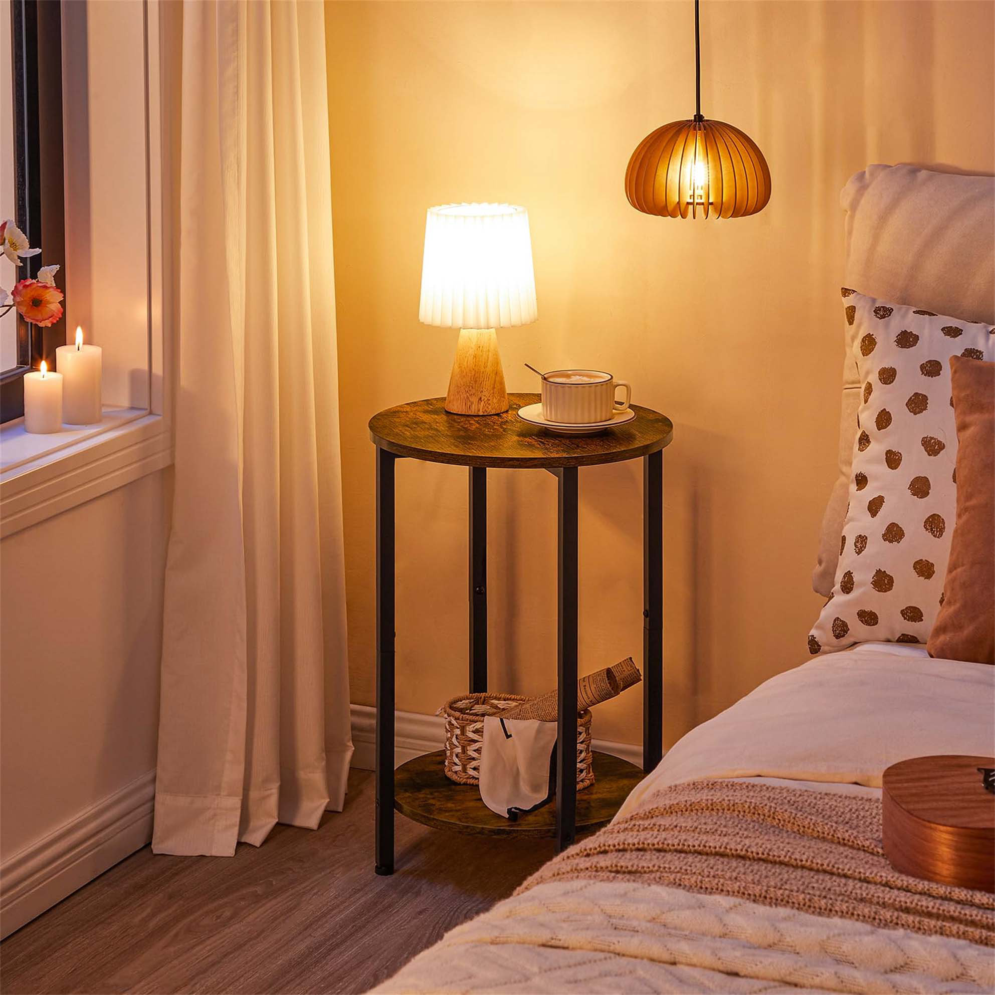 17 Stories 2-Tier Industrial Round Side Table With Storage Shelf And ...