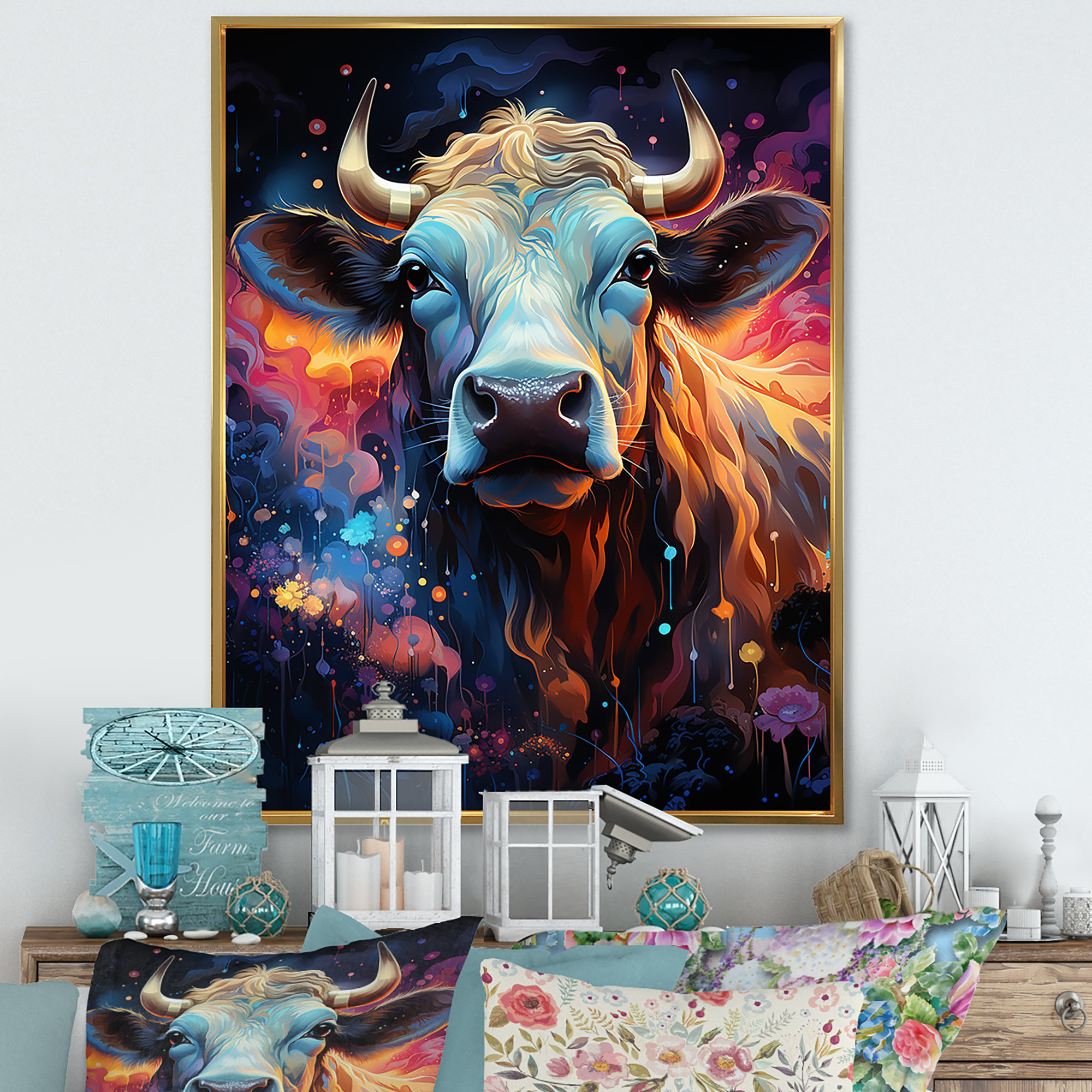 August Grove Fantasy Cow In Enchanted Lands II - Cow Wall Art Living ...