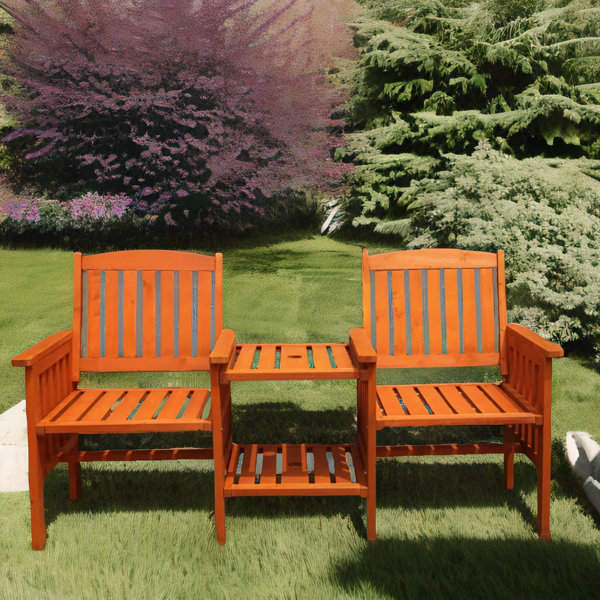 FURNOLD Wooden 2 Seater Outdoor Bench With 2 Tier Table | Wayfair.ie