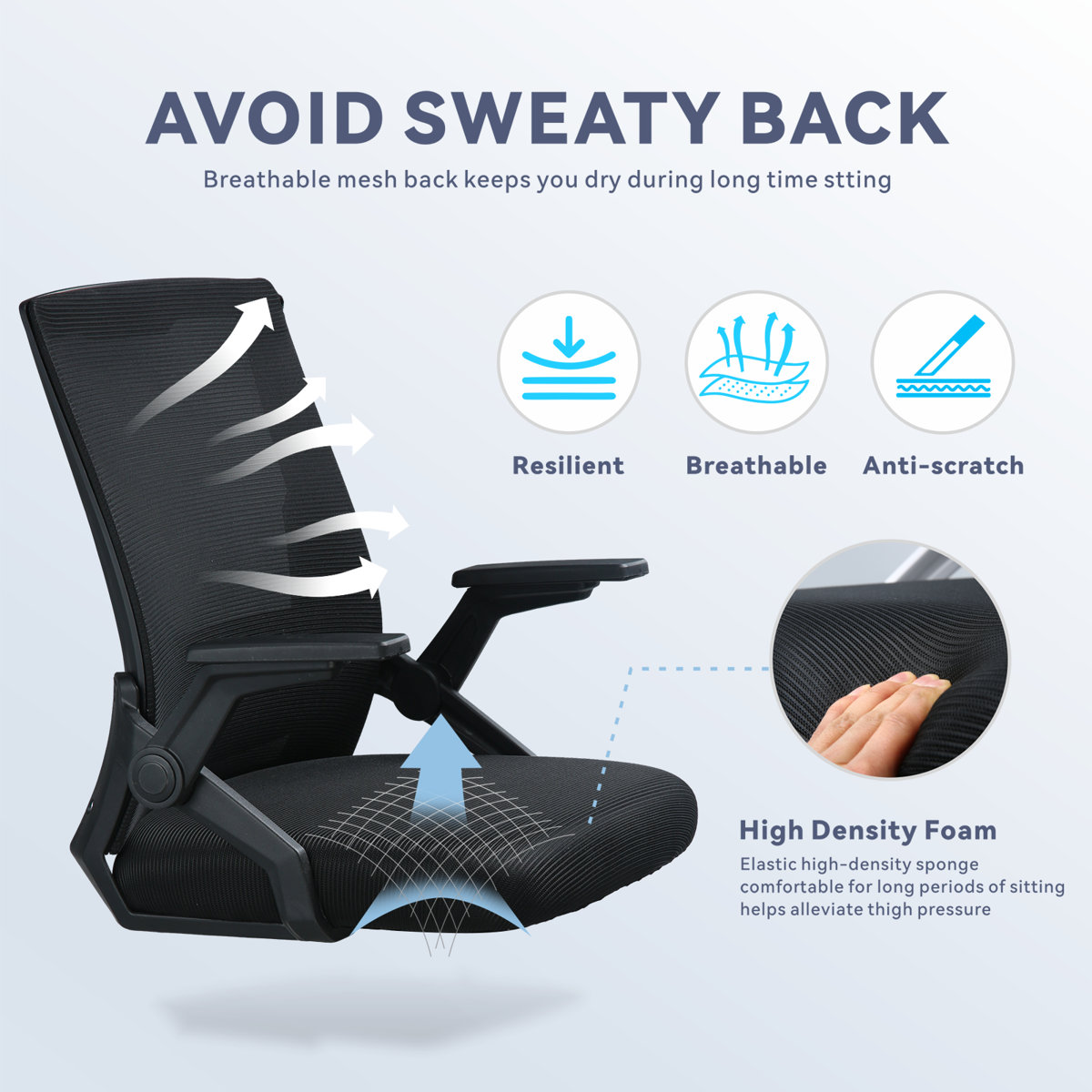 Inbox Zero Office Chair With Flip-Up Armrests Ergonomic Computer Desk ...