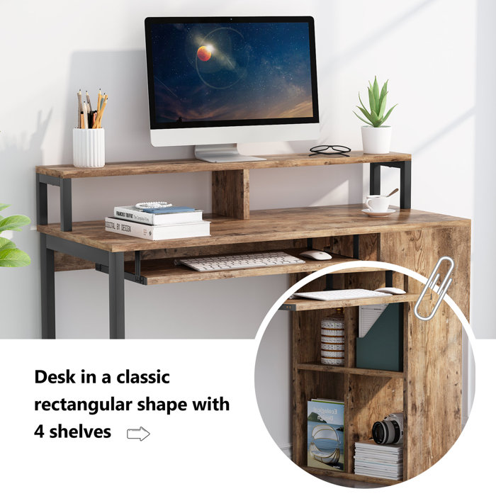 Latitude Run® Computer Desk, Office Desk with Keyboard Tray and Storage ...