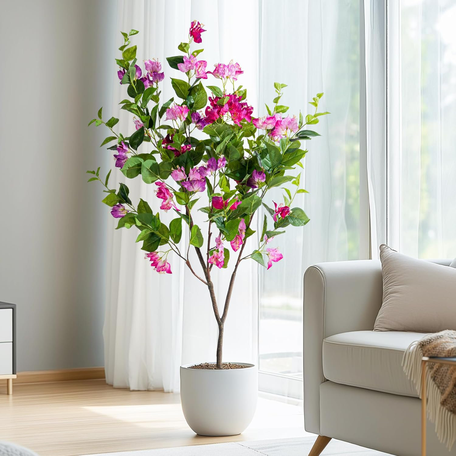 Primrue 4FT Rose Artificial Bougainvillea Tree Lifelike Potted Faux ...