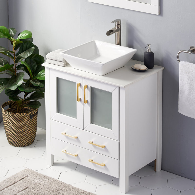 Mercer41 30" White Modern Single Bathroom Vanity With Ceramic Sink ...
