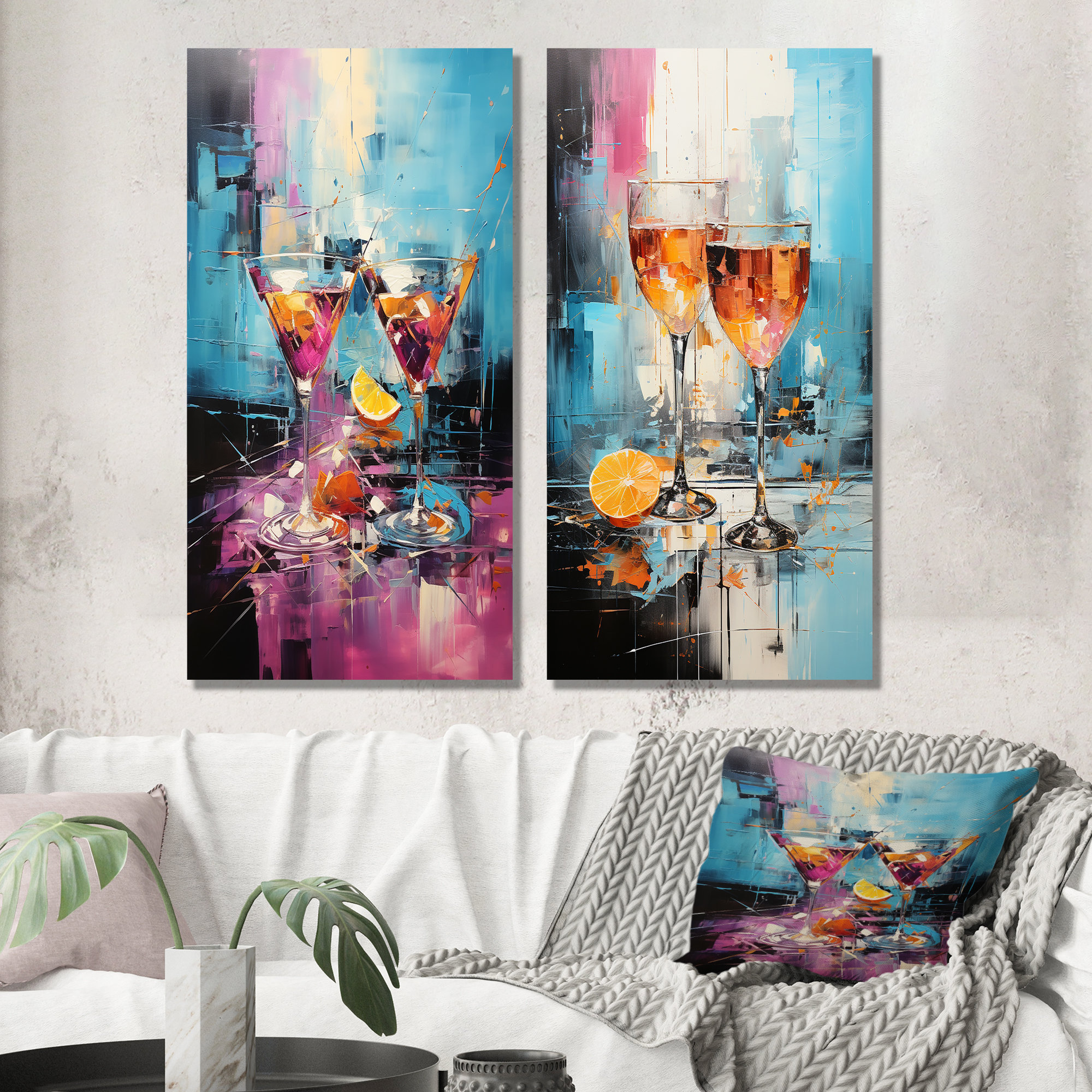 Lark Manor™ Abstract Pink And Blue Cocktails Spirits - Cocktails Canvas ...