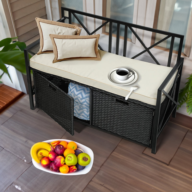 Gracie Oaks Zmiyah 70 Gallon Outdoor Storage Bench with Cushion ...