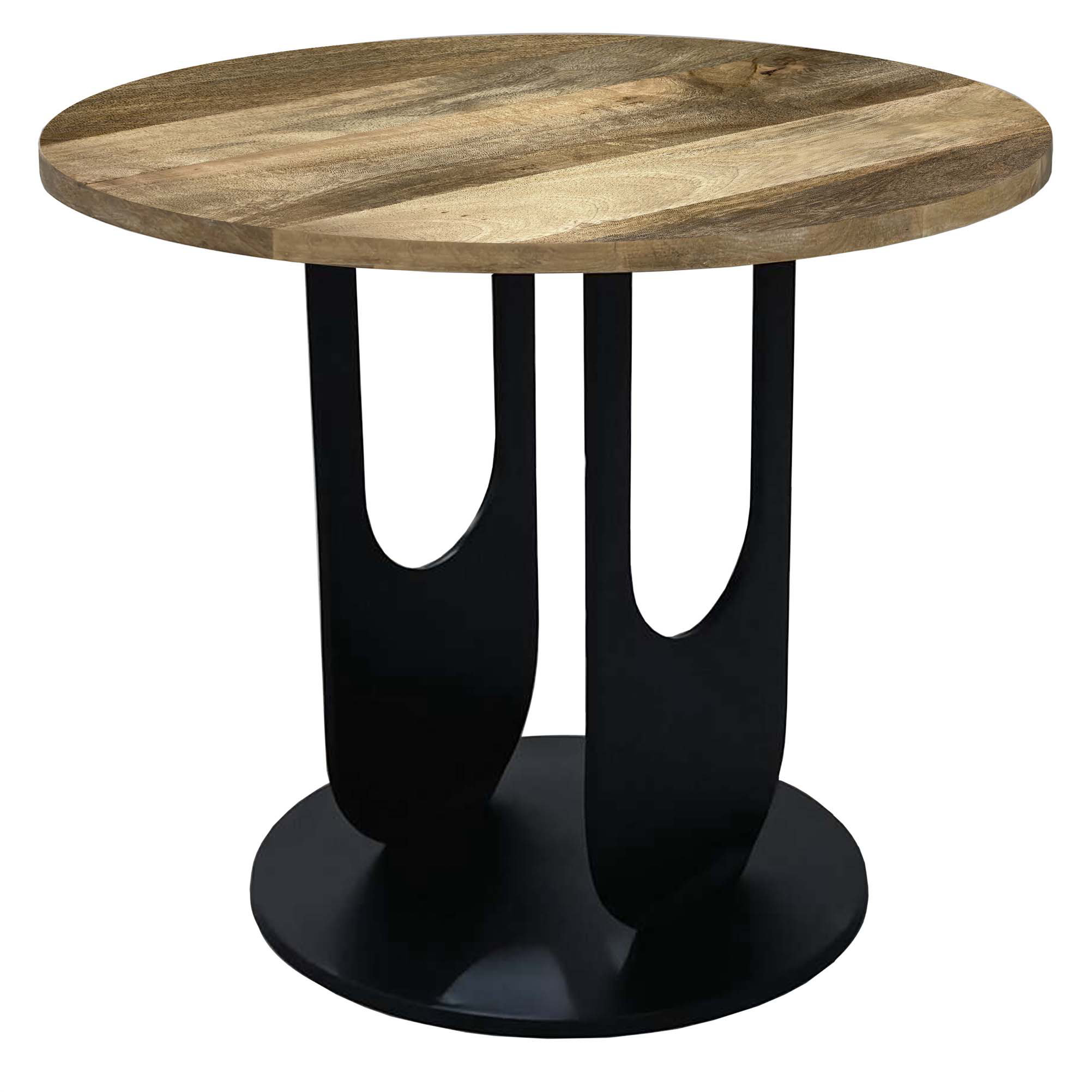Ivy Bronx Side End Table, Round Mango Wood Top, Iron U Shaped Legs ...