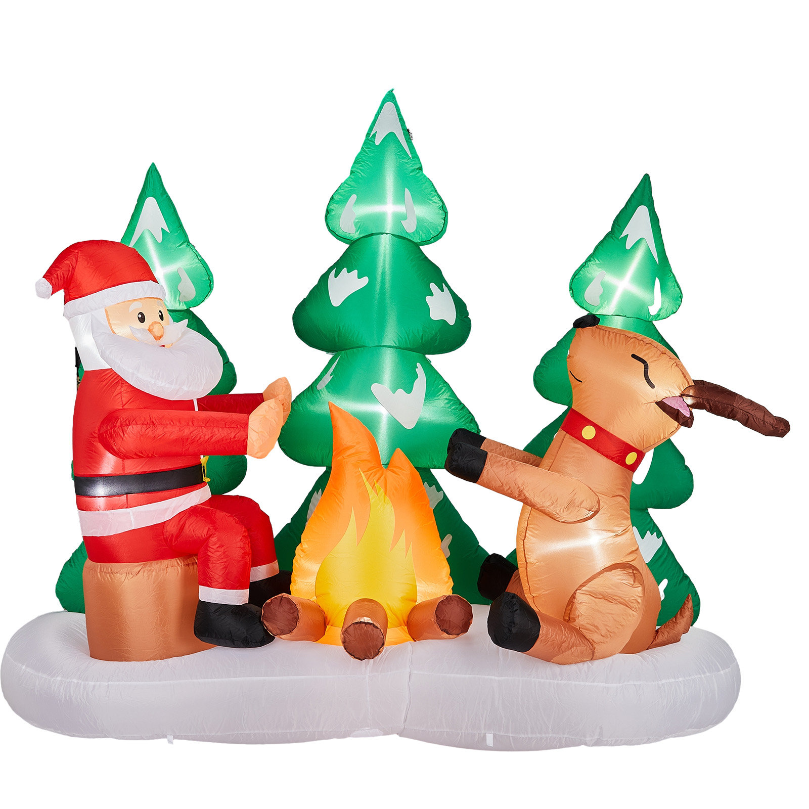 Alcott Hill® 9FT Lighted Santa And Reindeer Around Campfire Christmas ...