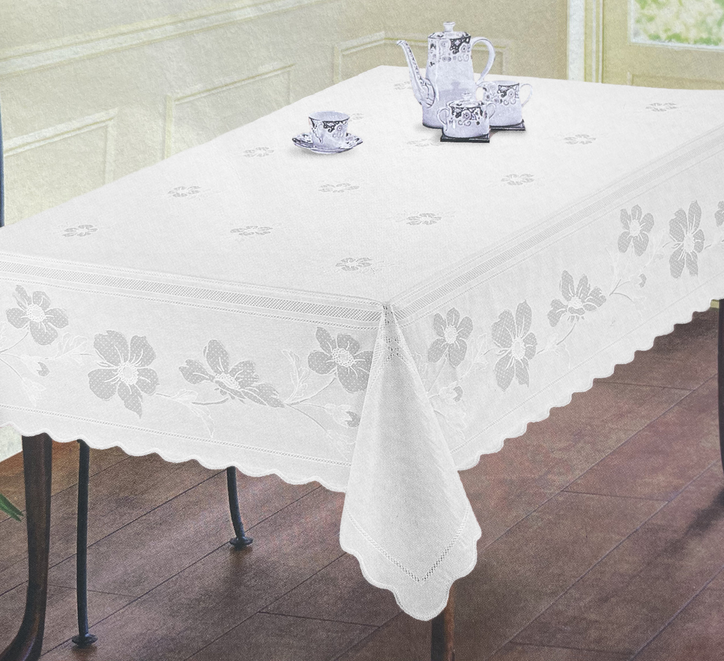 Winston Porter 54"x72" White Vinyl Tablecloth Floral Laced Table Cloth ...