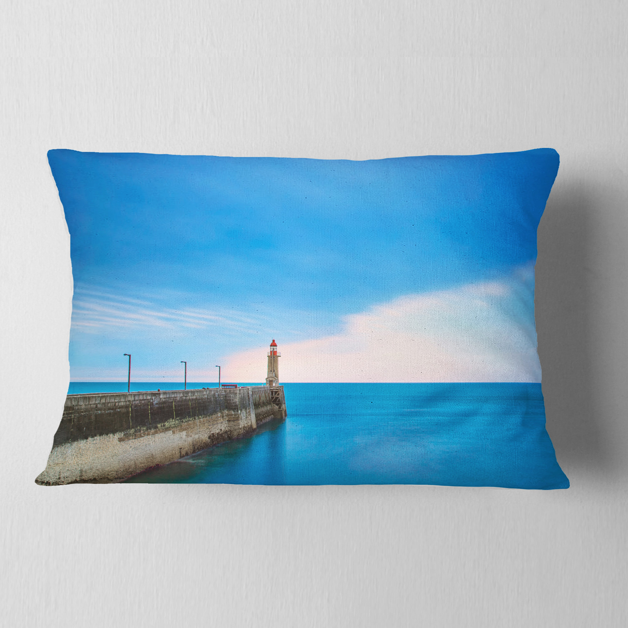 Design Art Pier and Lightour in Sunset - Sea & Shore Printed Throw Pillow | Wayfair