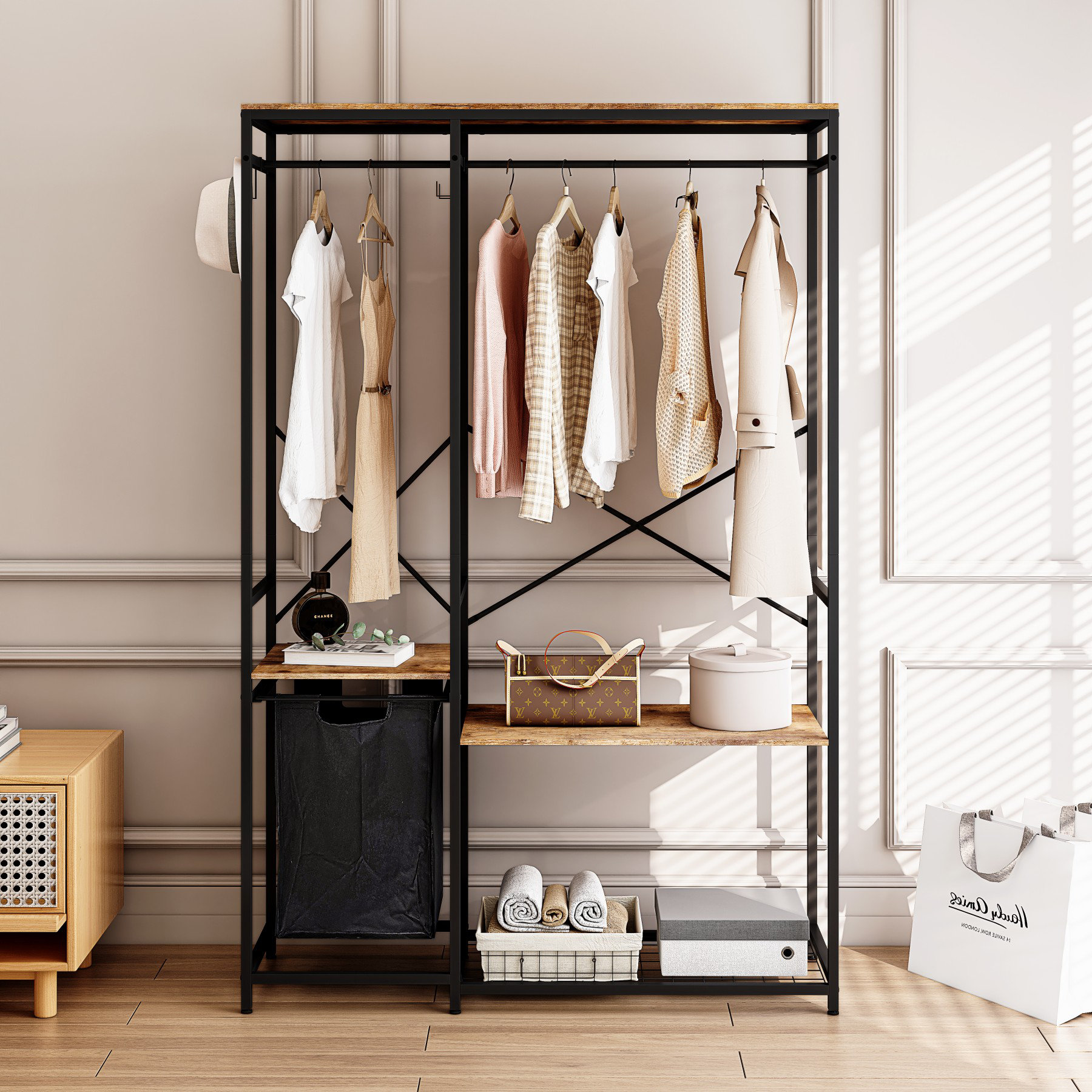 Rebrilliant Portable Wardrobe Clothes Rack, Freestanding Clothing Rack ...