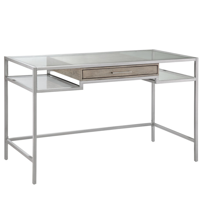 Orren Ellis Metal Writing Desk With Tempered Glass Top, Modern Style ...