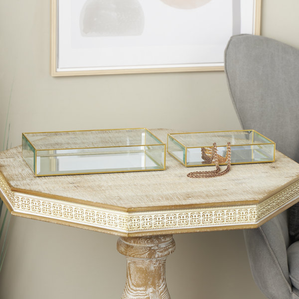 Mercer41 Glass Beveled Decorative Clear Jewelry Box with Gold Metal ...