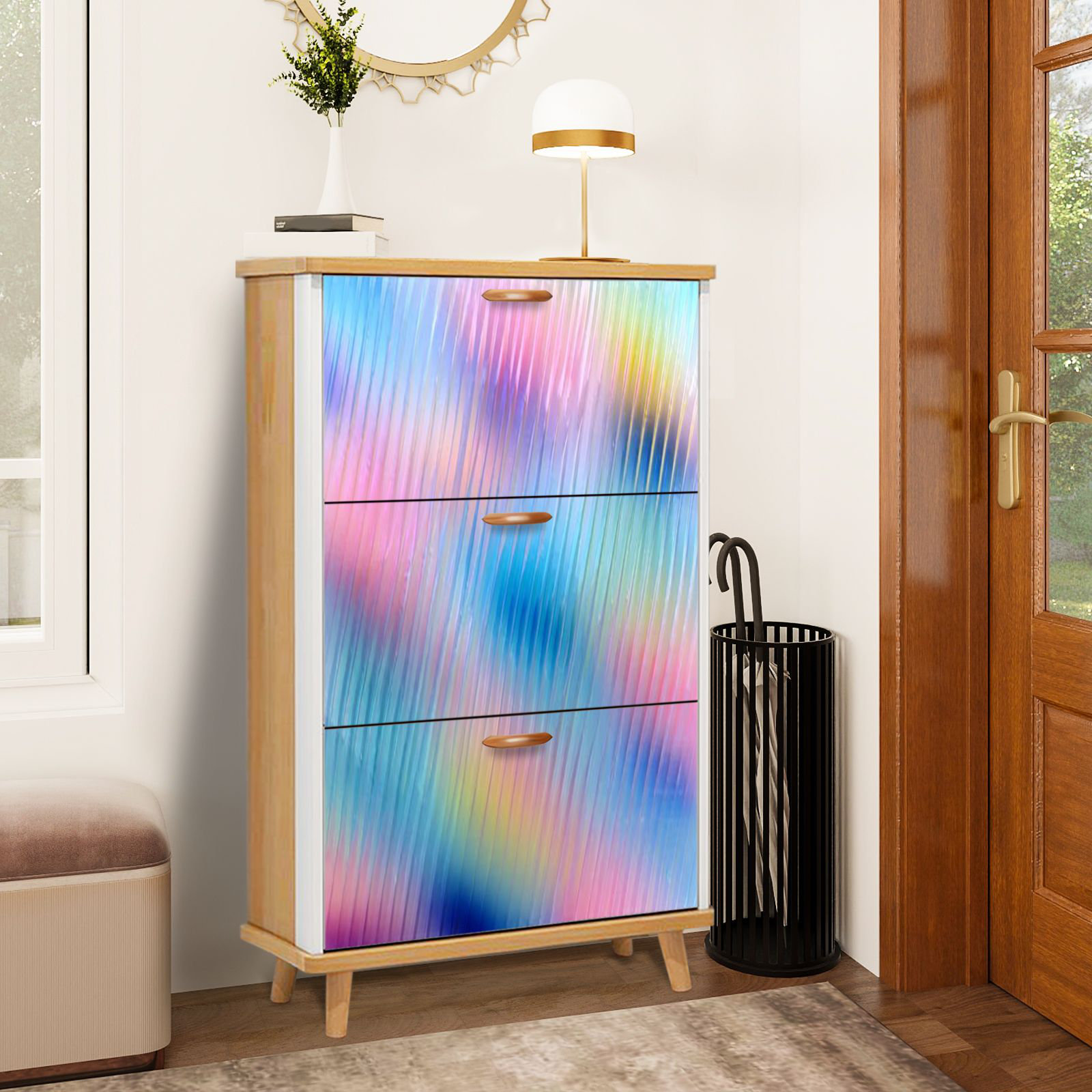 Brayden Studio Shoe Storage Cabinet with 3 Flip Drawers for Ribbed ...