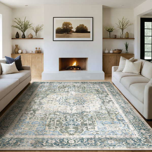 Bungalow Rose Washable Area Rug Oriental Low Pile Non Slip Vintage ...