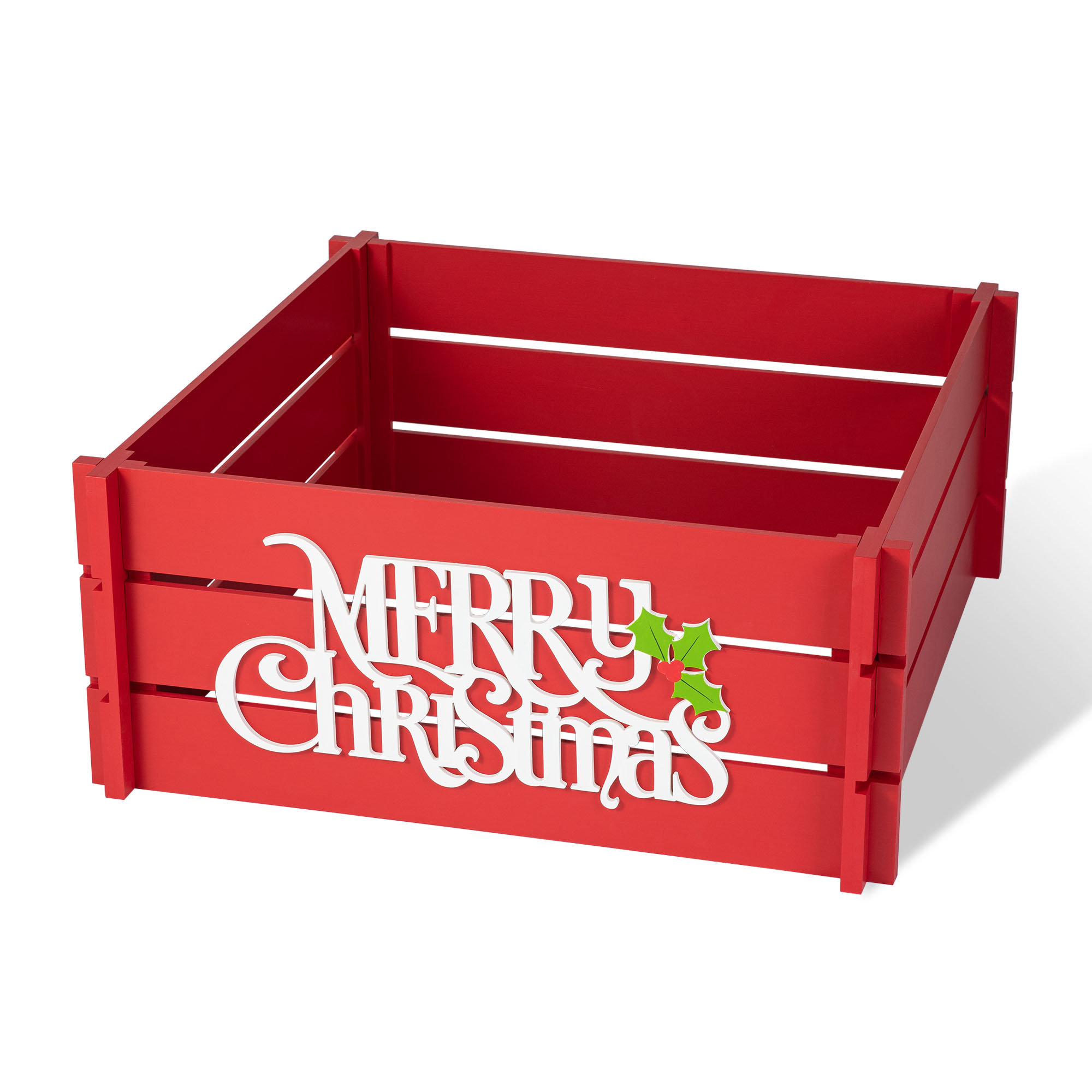 Glitzhome Wooden "MERRY CHRISTMAS" Crate Christmas Tree Collar | Wayfair