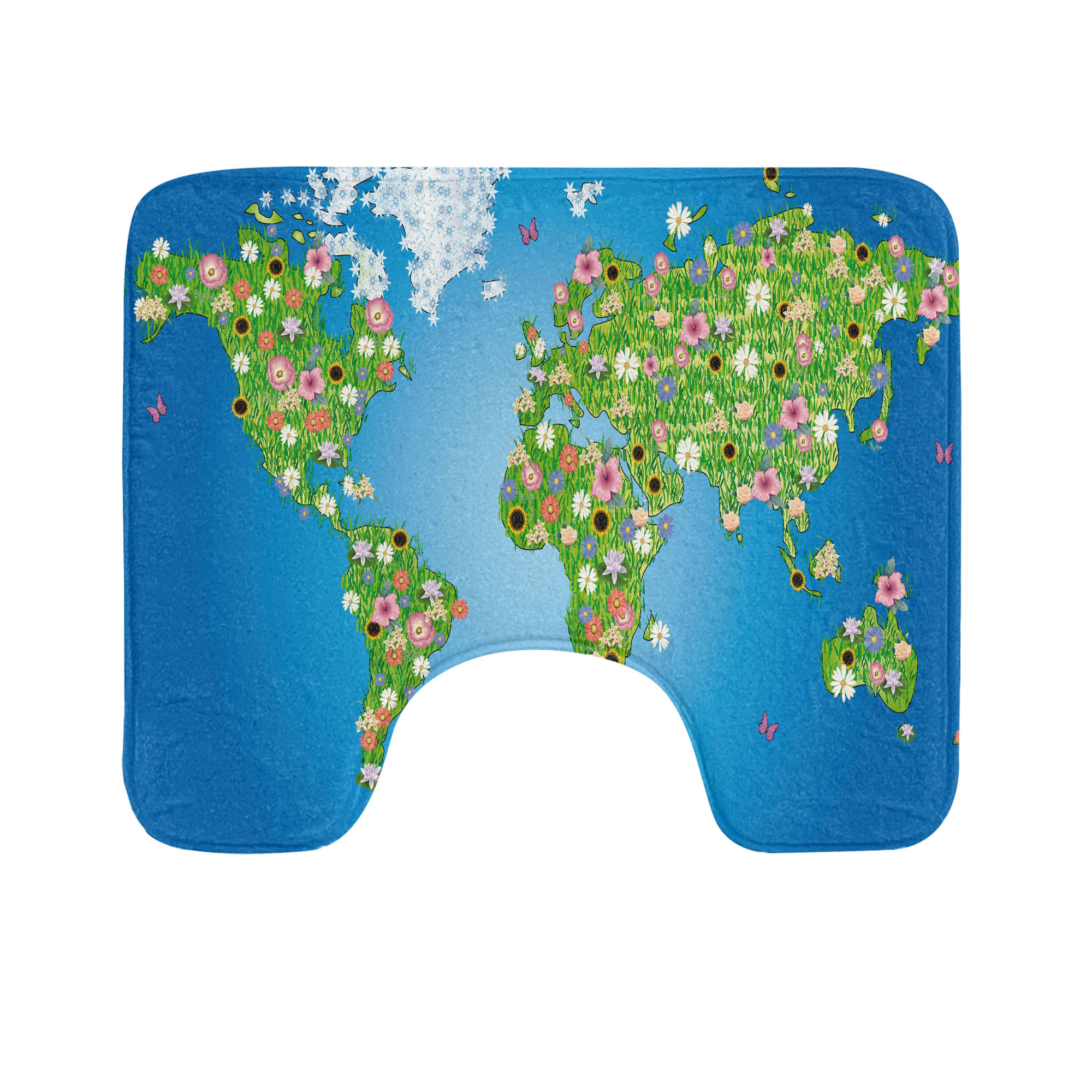 East Urban Home Map Toilet Mat U-Shape Bathroom Rug 20" Lime Green Blue ...