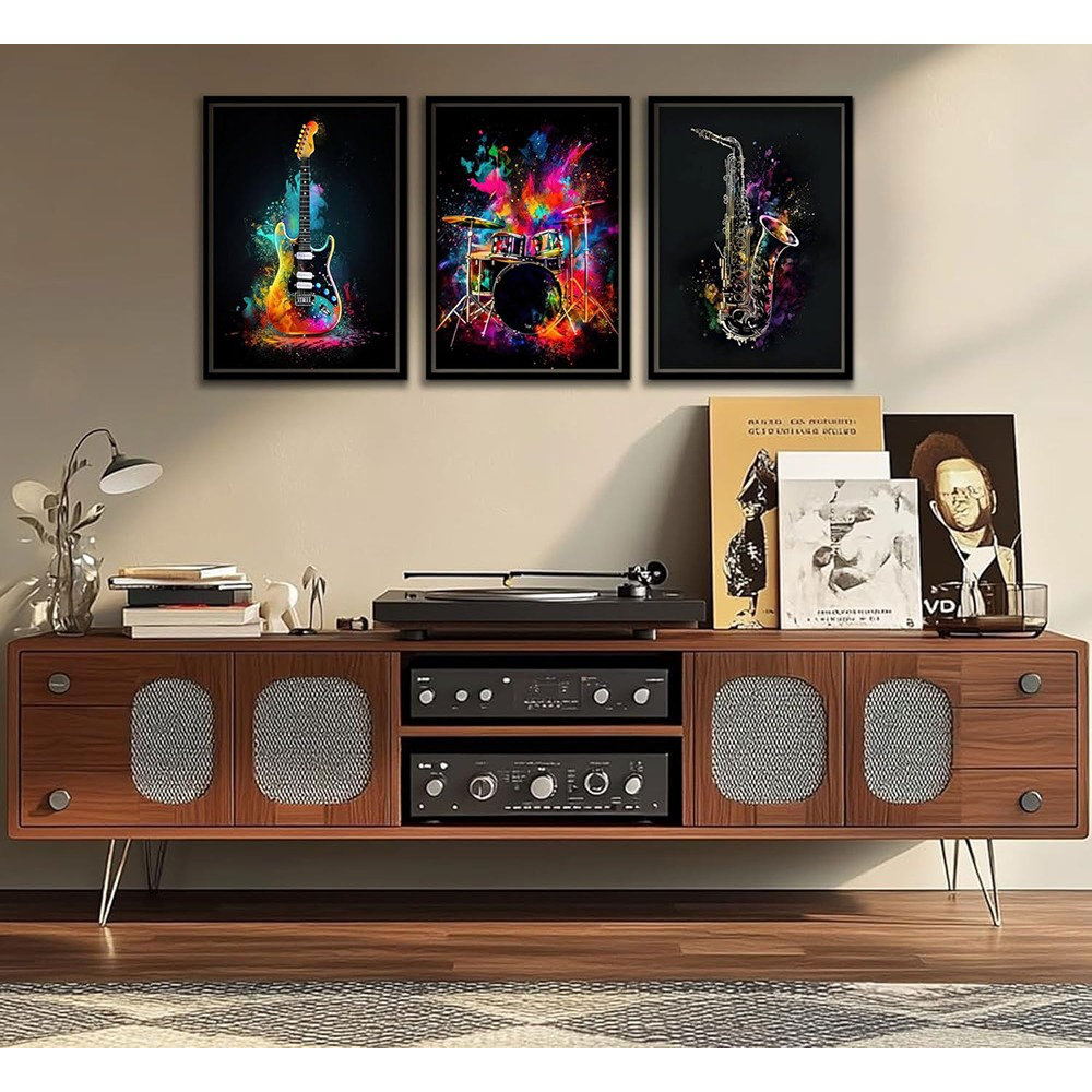 Ebern Designs 3Pcs Musical Instrument Graffiti Canvas Wall Art Pop ...