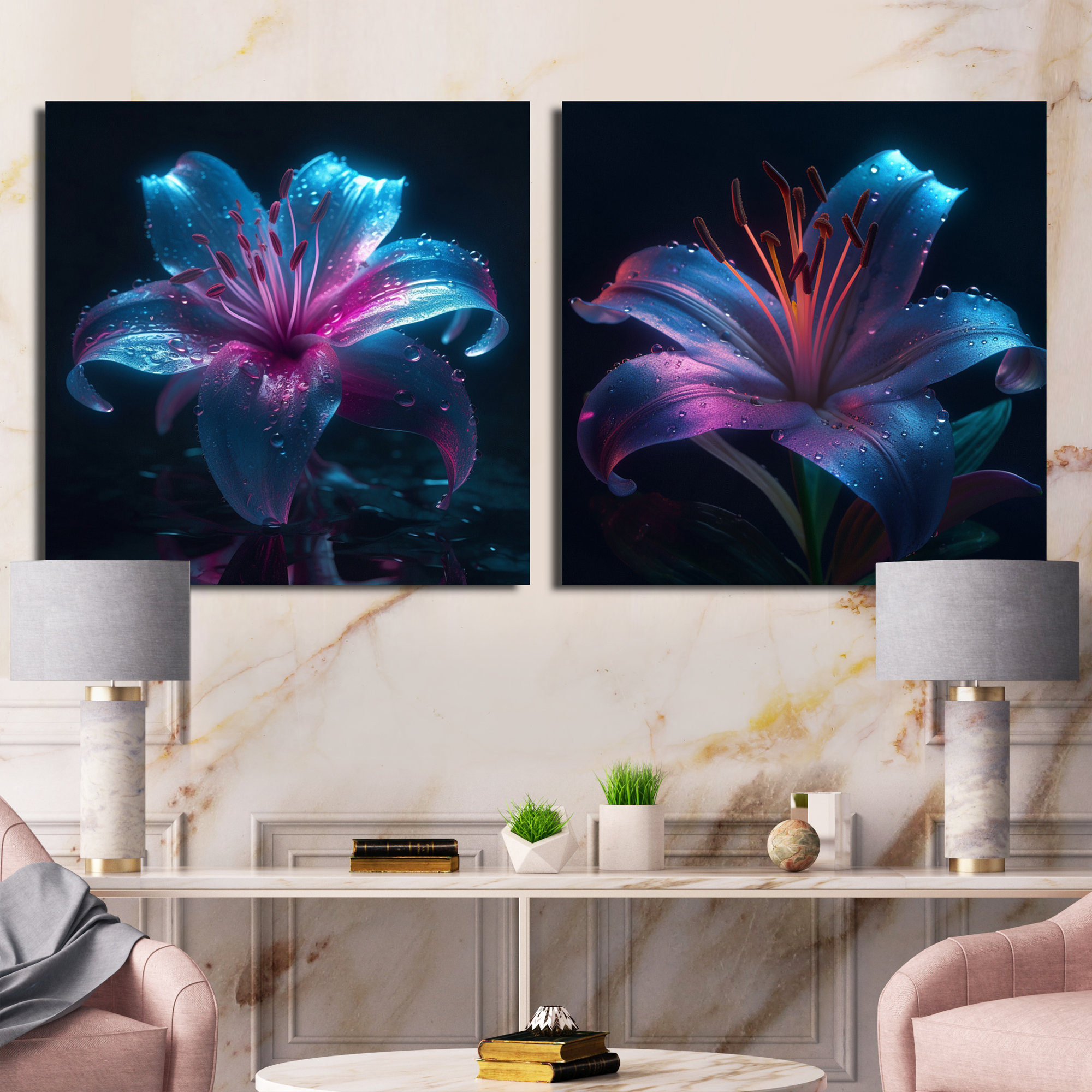 Latitude Run® Blue Lily Dreams - Floral Lily Square Collage Set Of 2 ...