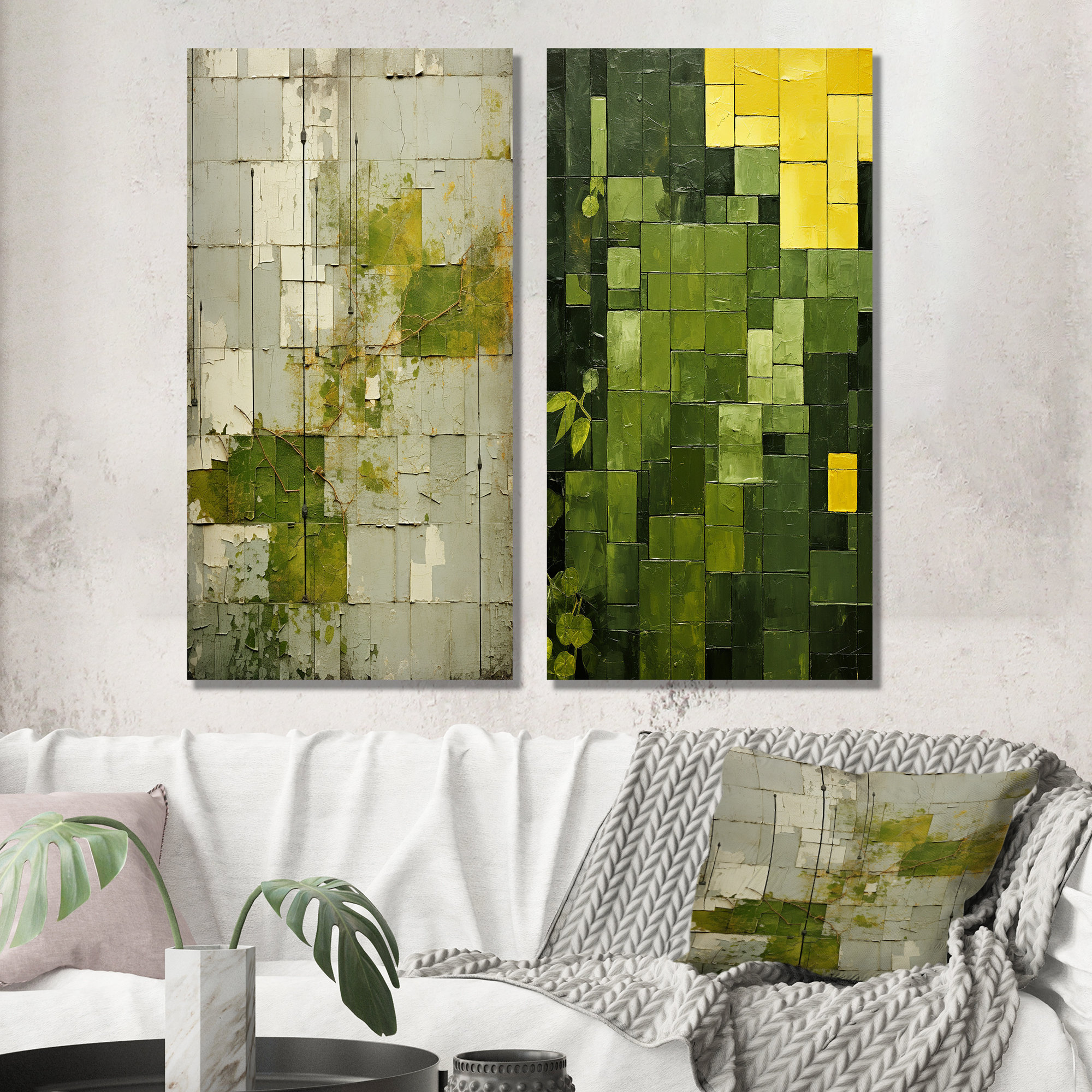 Ivy Bronx Green Eco Friendly Cubic Collage I - Abstract Collages Canvas ...