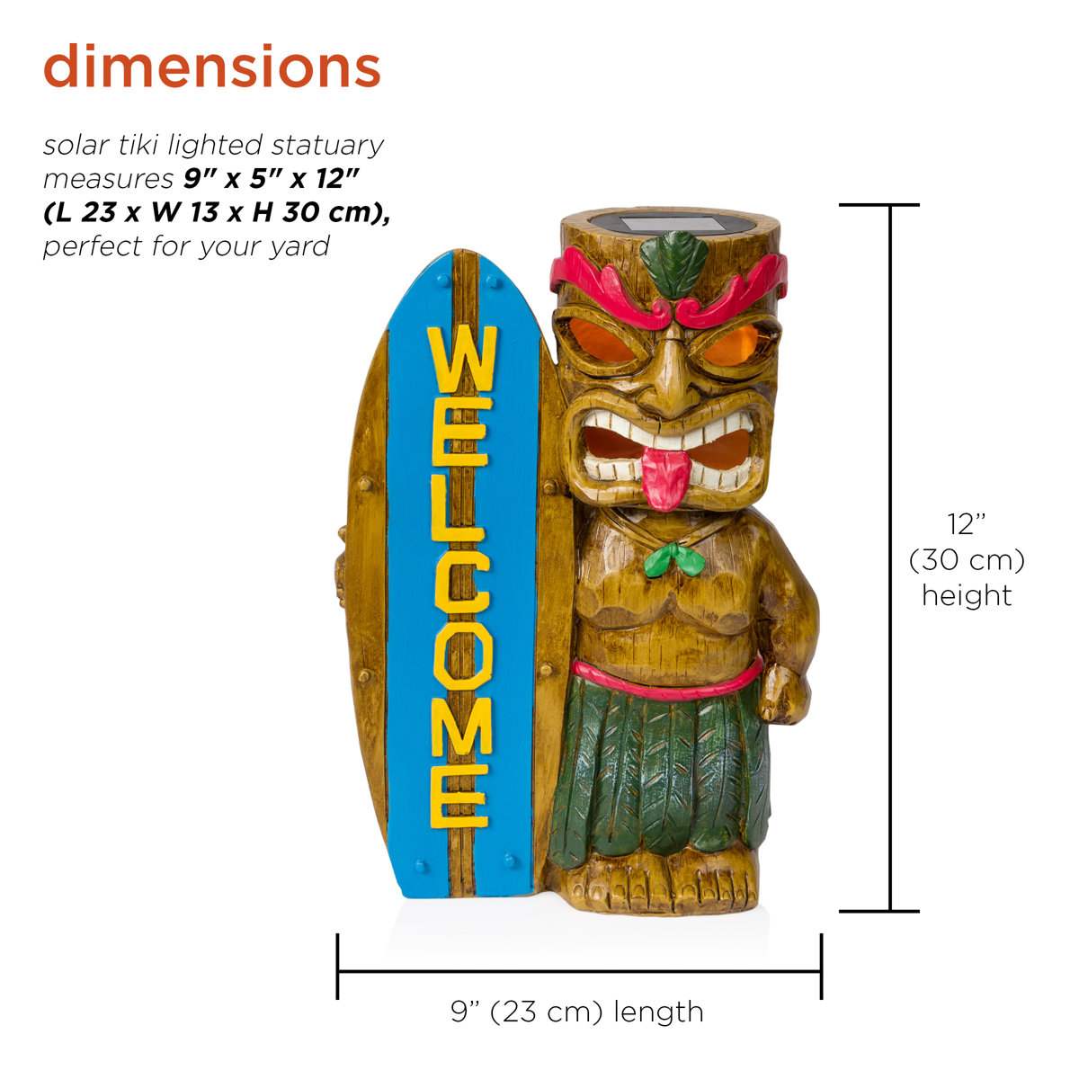 Trinx 12"H Solar-Powered Tiki Statue with LED Lights | Wayfair