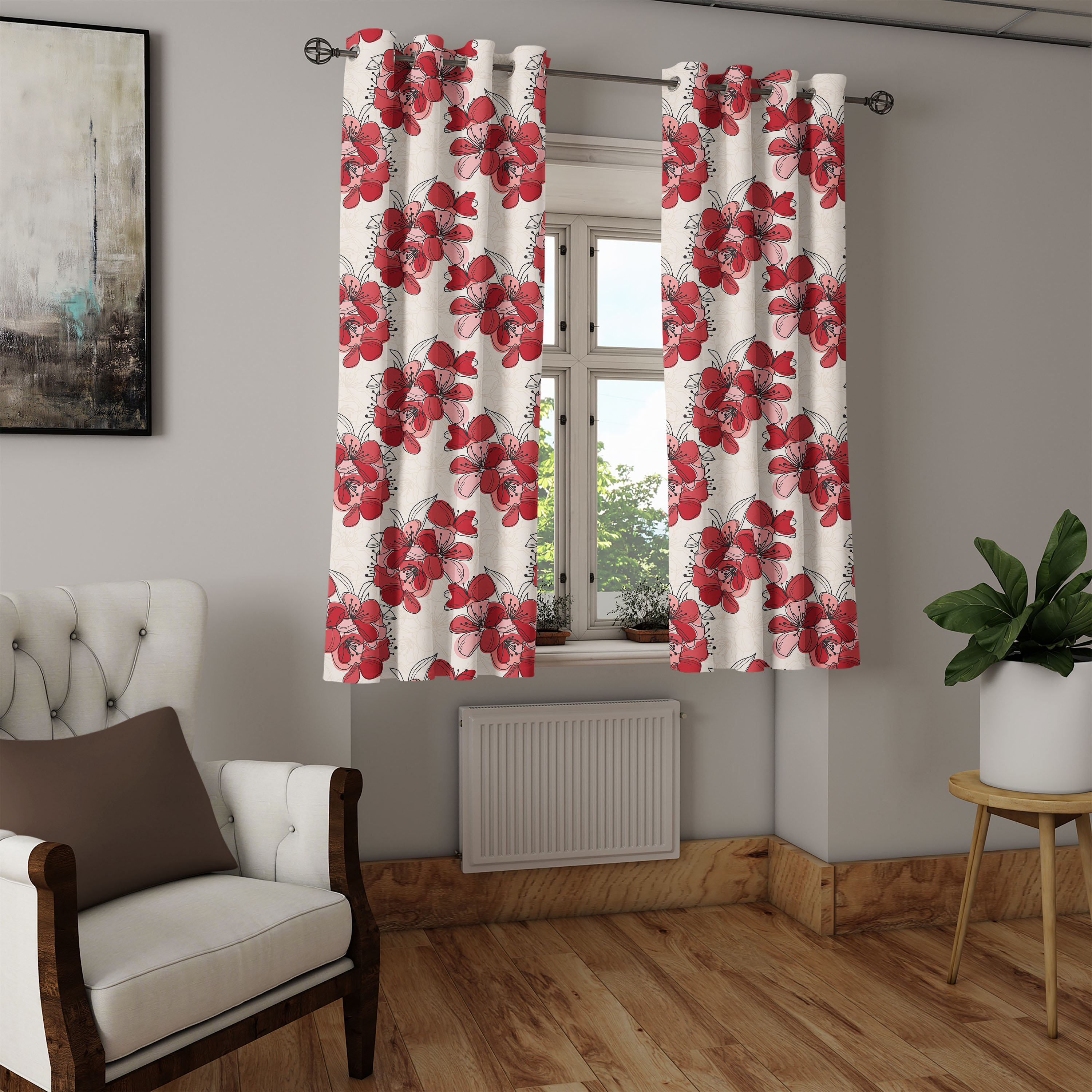Red Barrel Studio® Floral Grommet Curtain Decorative 2-Panel Window ...