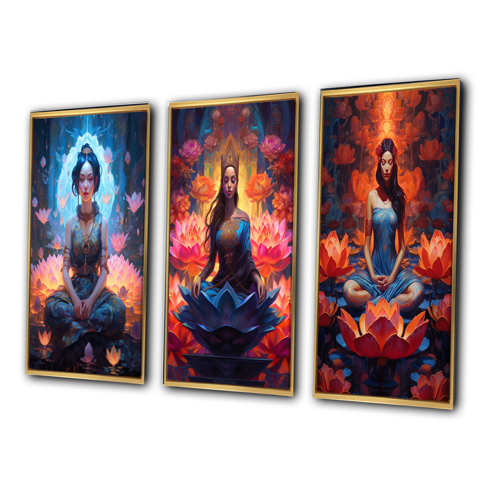 Latitude Run® " Blue Pink Yoga Lotus Flower Yogini Woman " 3 - Pieces ...