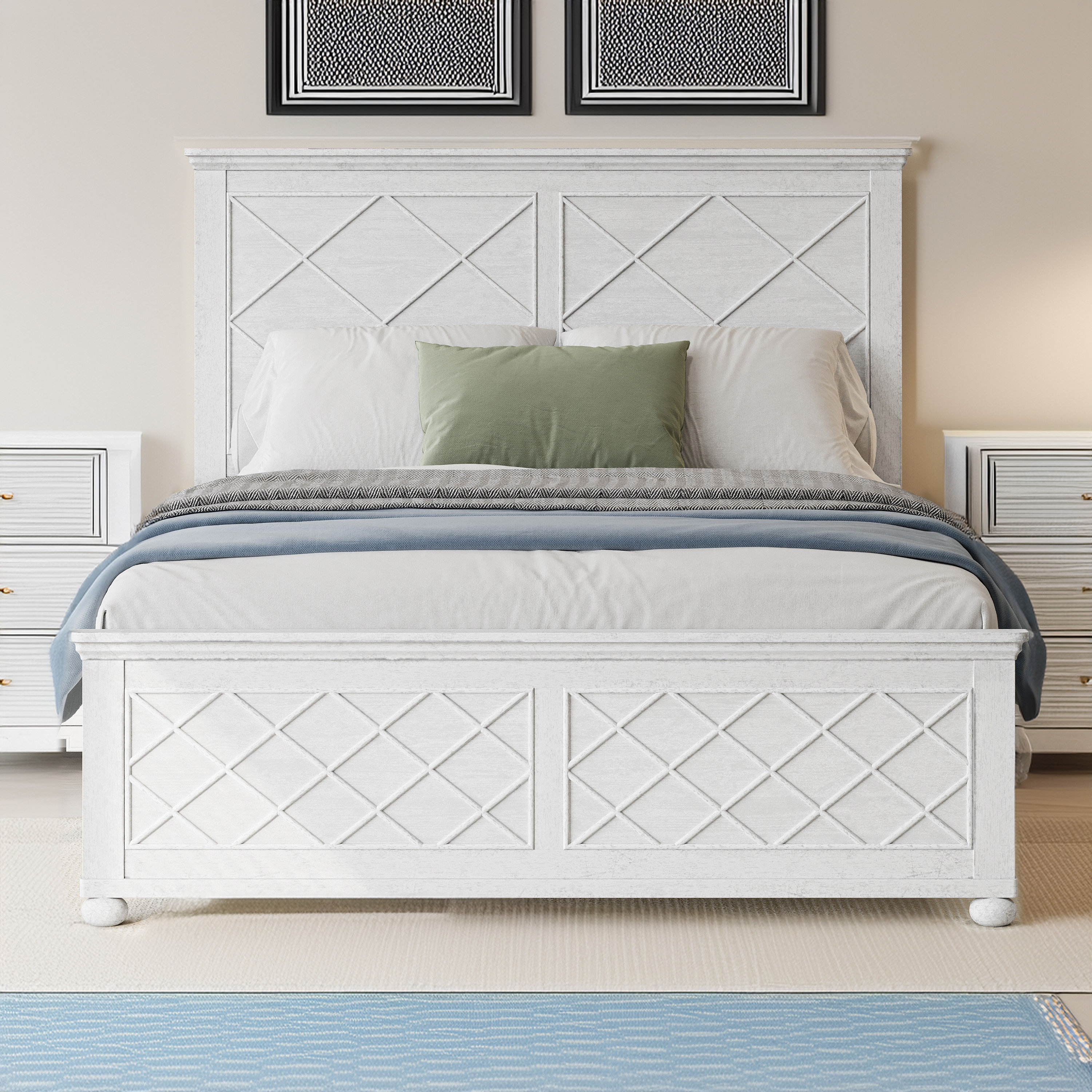 Gracie Oaks Coastal Farmhouse Solid Wood Bed Frame,Antique White | Wayfair