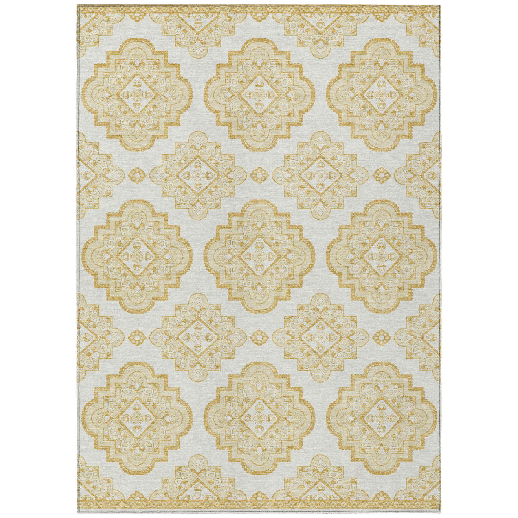 HomeRoots 8' X 10' Gold And Ivory Medallion Washable Indoor Outdoor ...