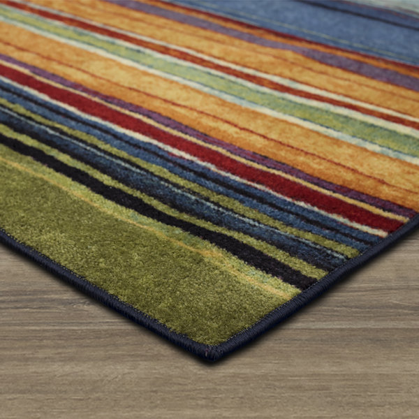 Highland Dunes Farranshane Striped Tufted Blue/Orange/Green Area Rug ...