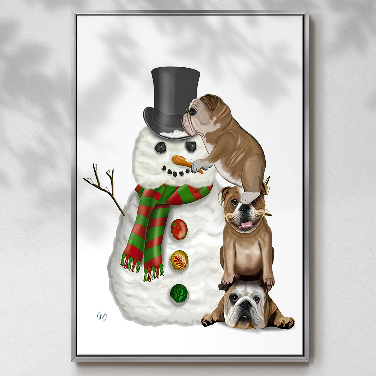 The Holiday Aisle® Christmas English Bulldogs Building Snowman Framed ...