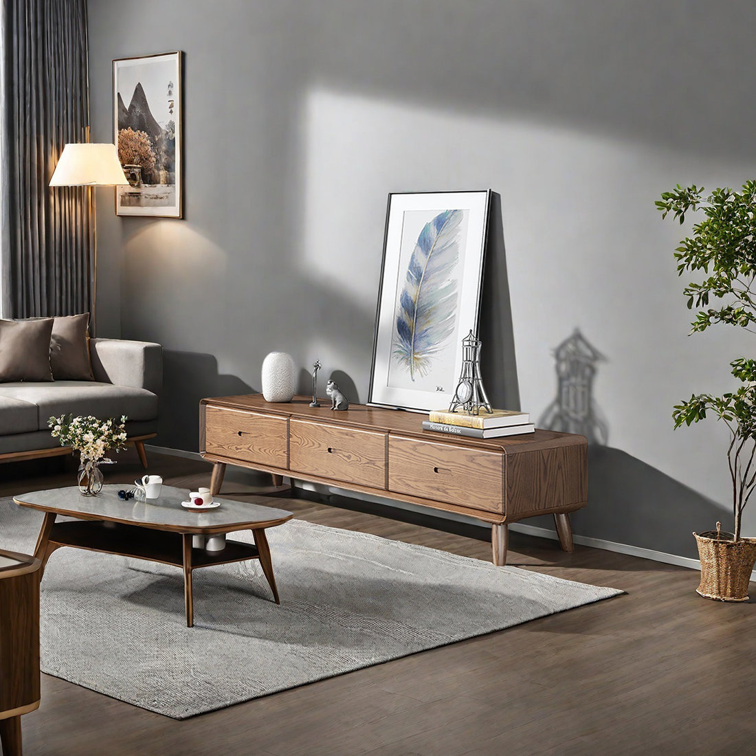 Corrigan Studio® Ash Wood Frame TV Stand with Built-in Handles | Wayfair