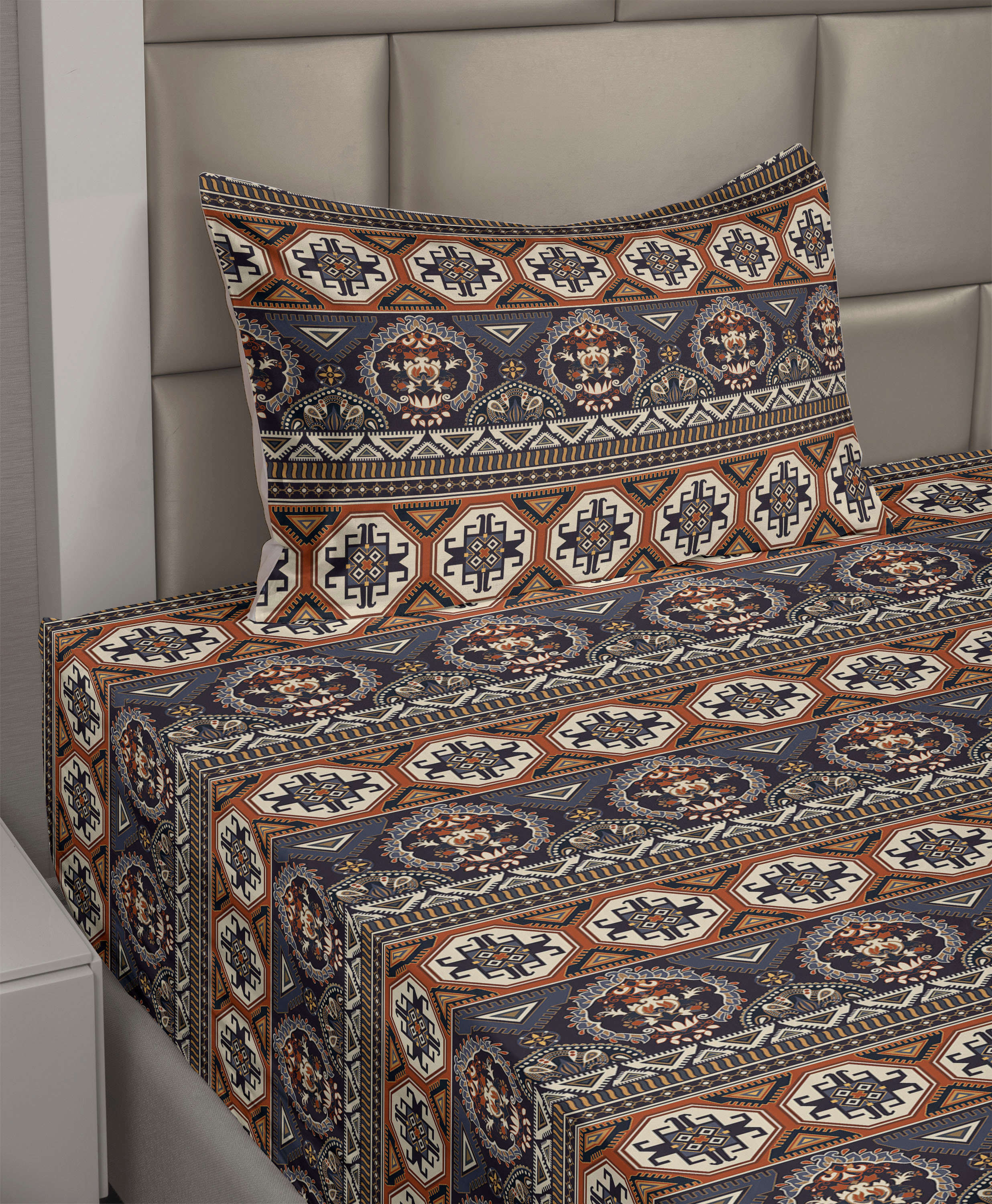 Ambesonne Oriental Sheet Set Eastern Motifs Geometric Cinnamon Dark Sky ...