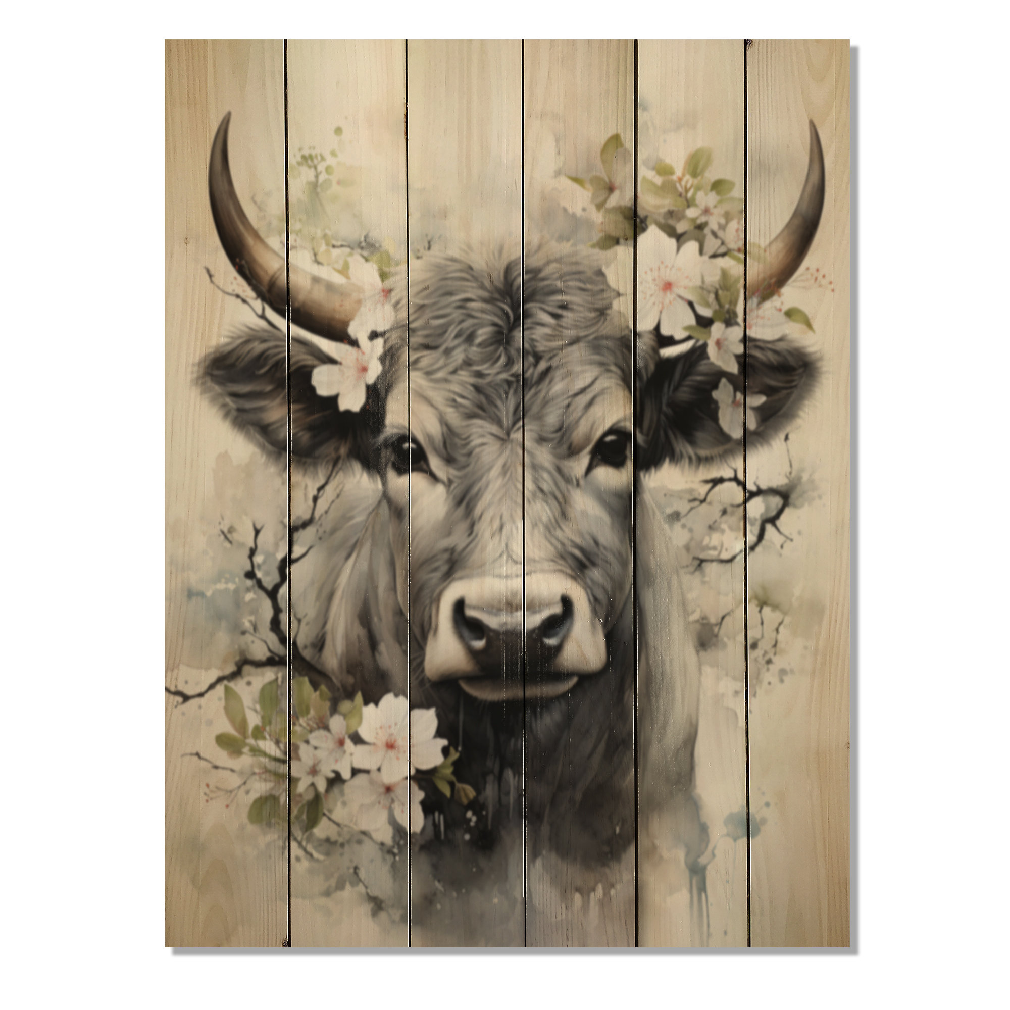 Millwood Pines Asian Art Cow Sumi XIII - Asian Print on Natural Pine ...