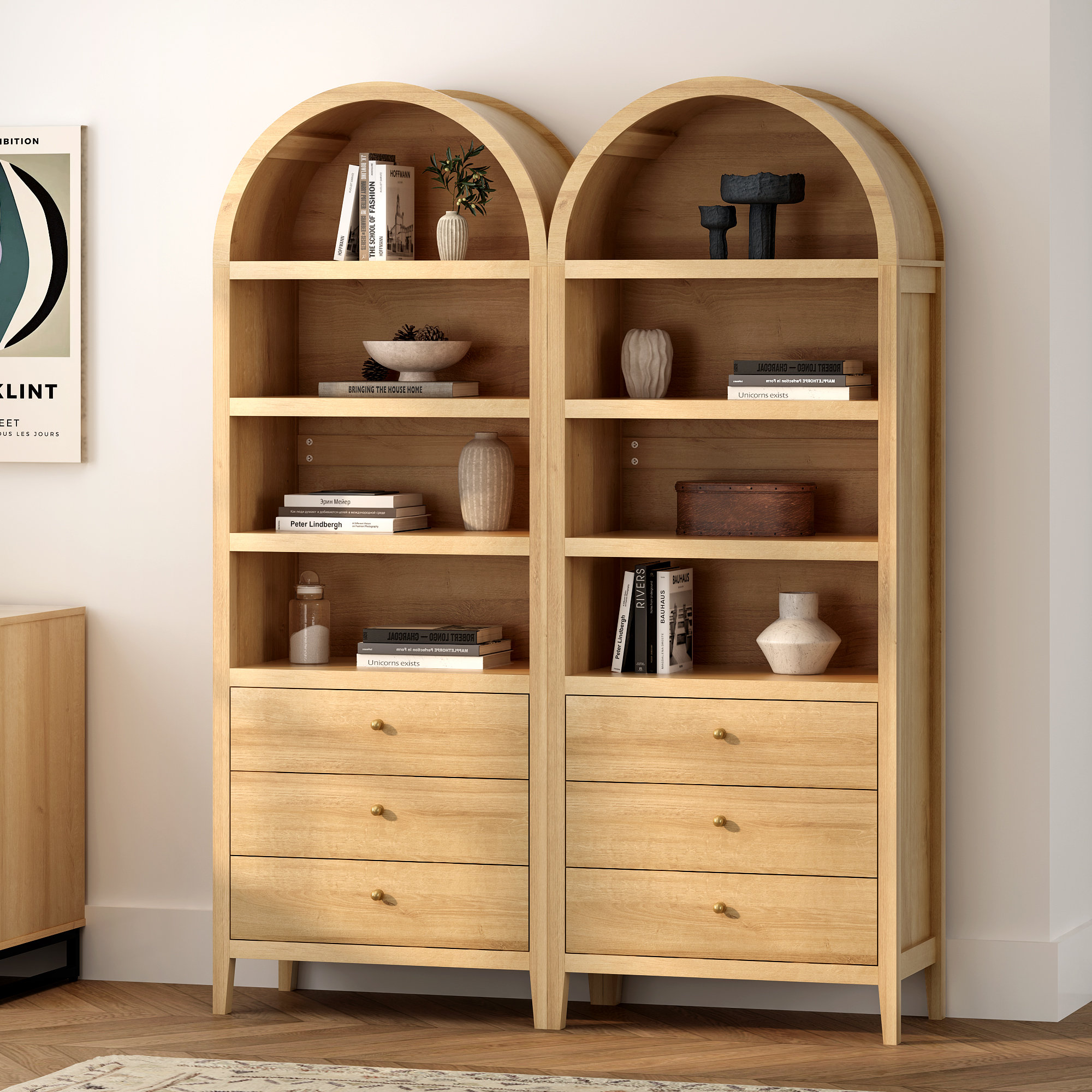 Foundry Select Bookcase Storage Display Cabinet With 3 Drawers And ...