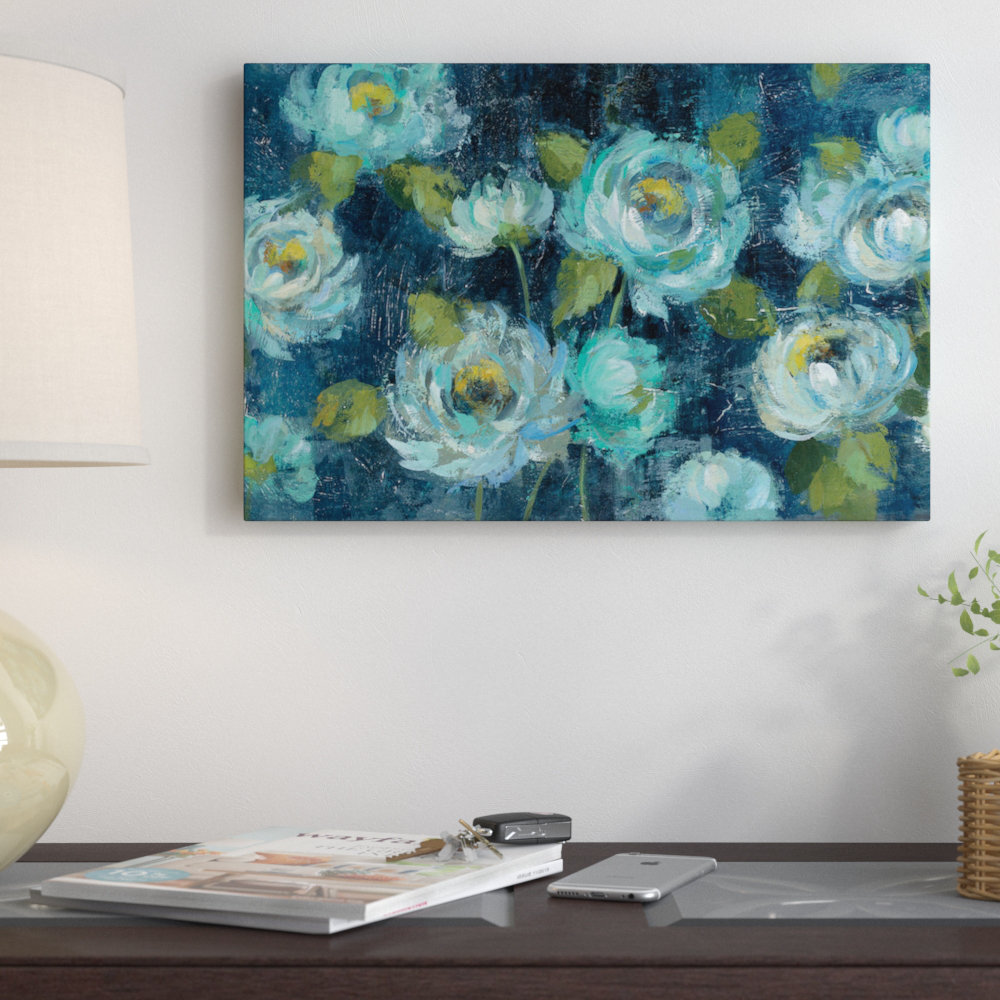 East Urban Home Indigo Mums Painting Print on Wrapped Canvas | Wayfair