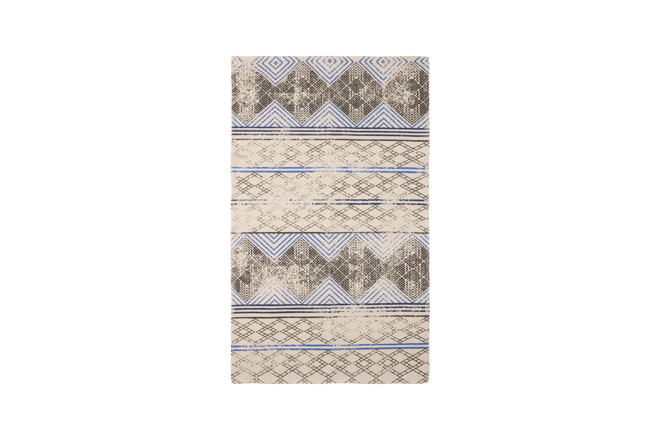 French Connection Moroccan Flatweave Cotton Natural/Blue Area Rug | Wayfair