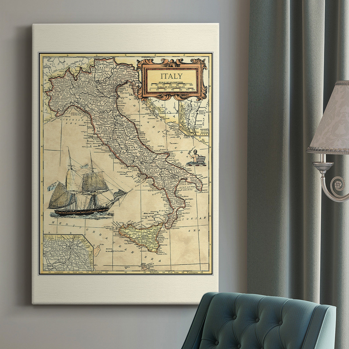 Breakwater Bay Italy Map - Wrapped Canvas Graphic Art | Wayfair