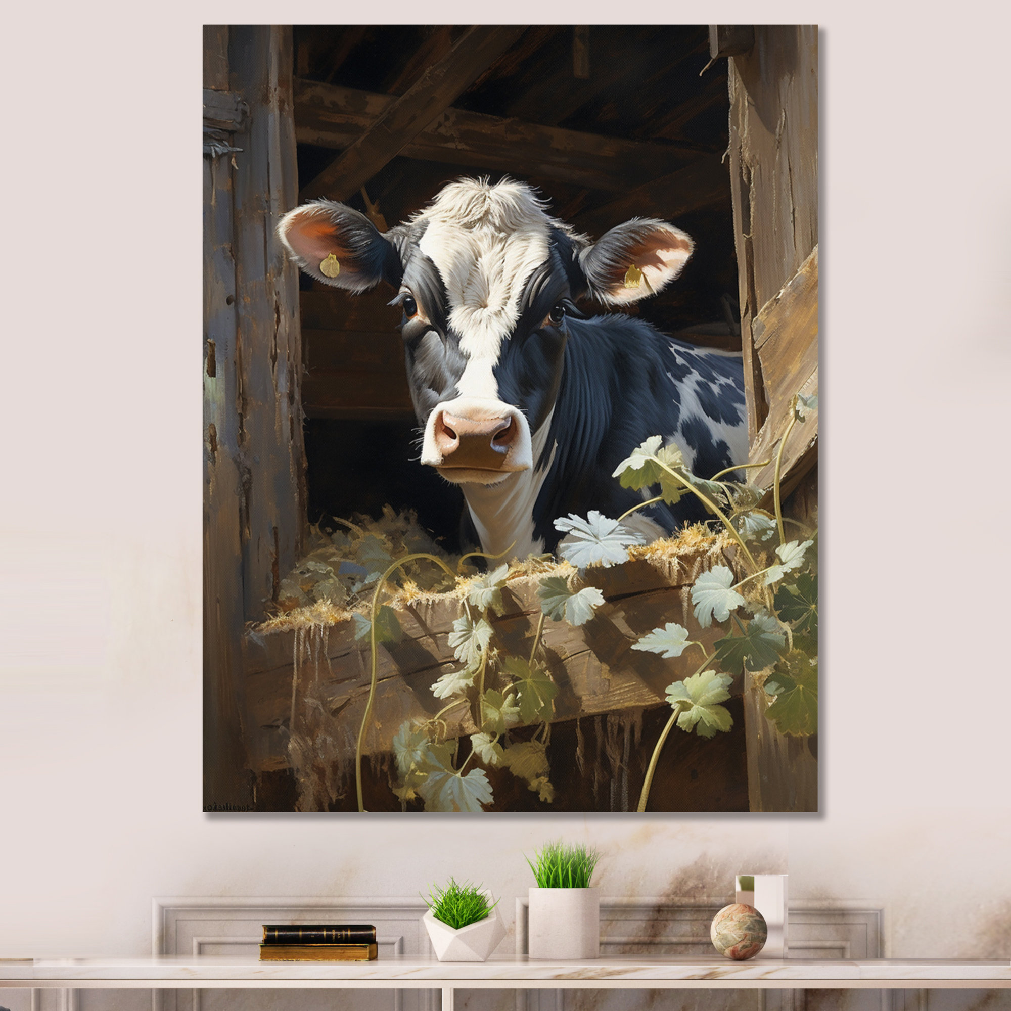 Rosalind Wheeler Damalis Cow Rustic Charm I Framed On Canvas Print ...