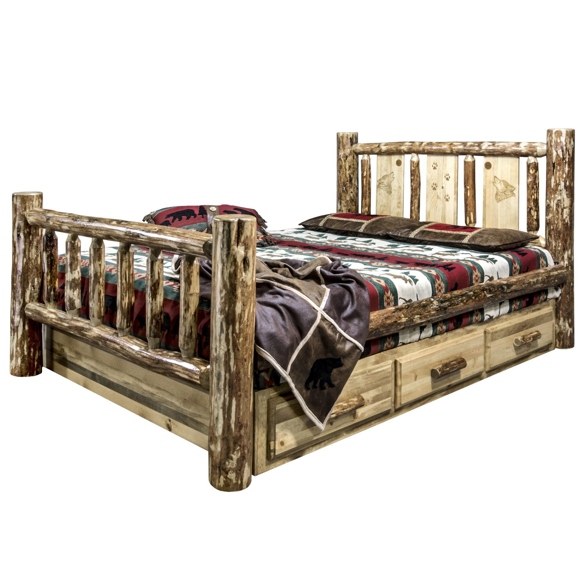 Union Rustic Glacier Country Collection Lodge Pole Pine Storage Bed ...