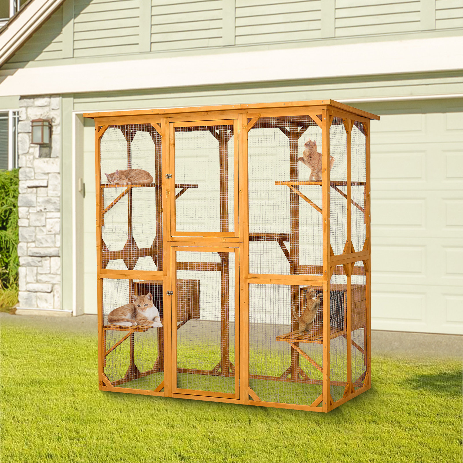 Tucker Murphy Pet™ Outdoor Cat Enclosure Playpen Large Wooden Cat Cage ...