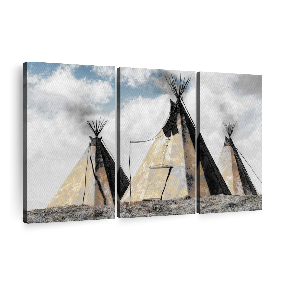 Union Rustic Native American Teepees Multi Piece Canvas Print | Wayfair