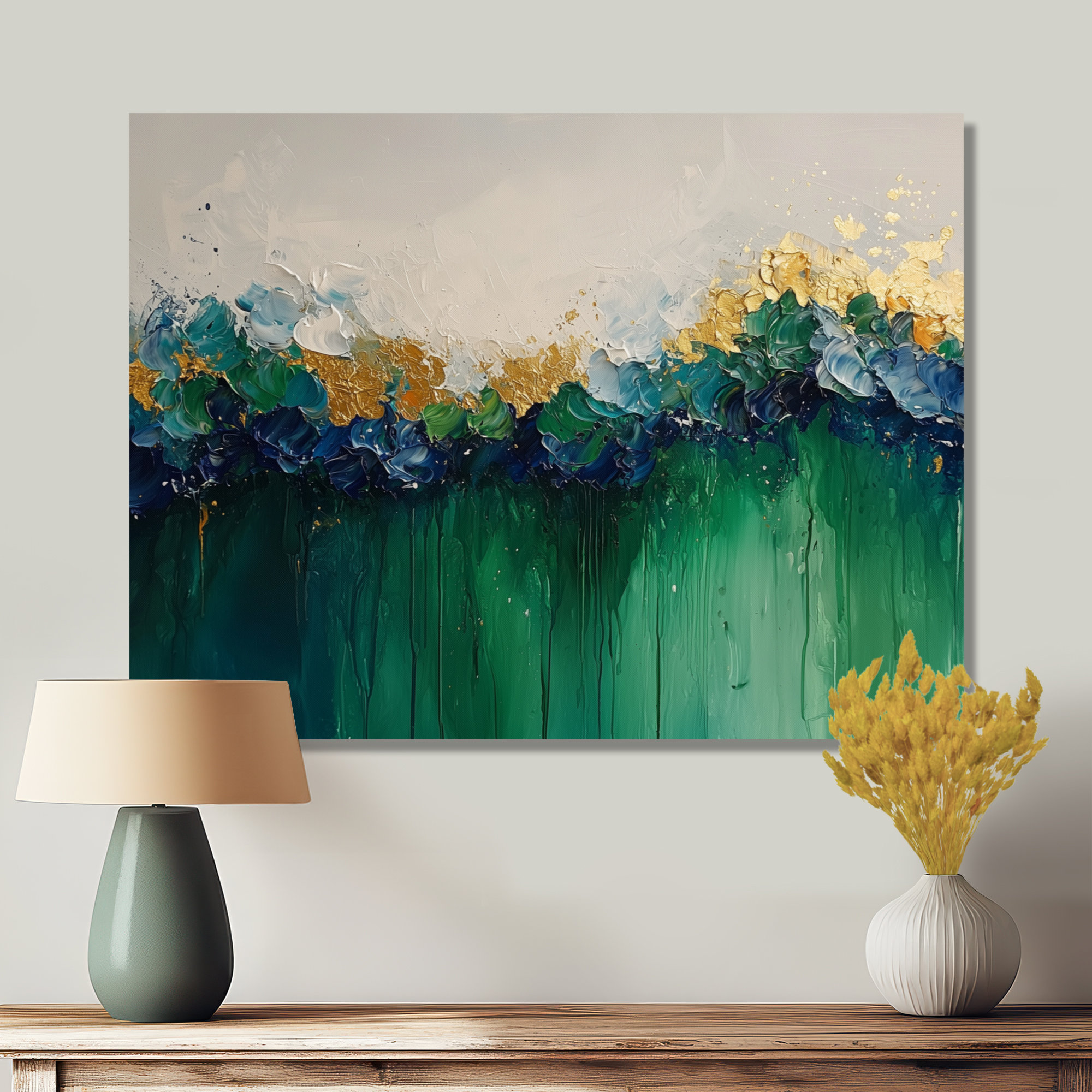 Winston Porter Green Neo Expressionism Of Rhythmic Drizzle Flowers III ...