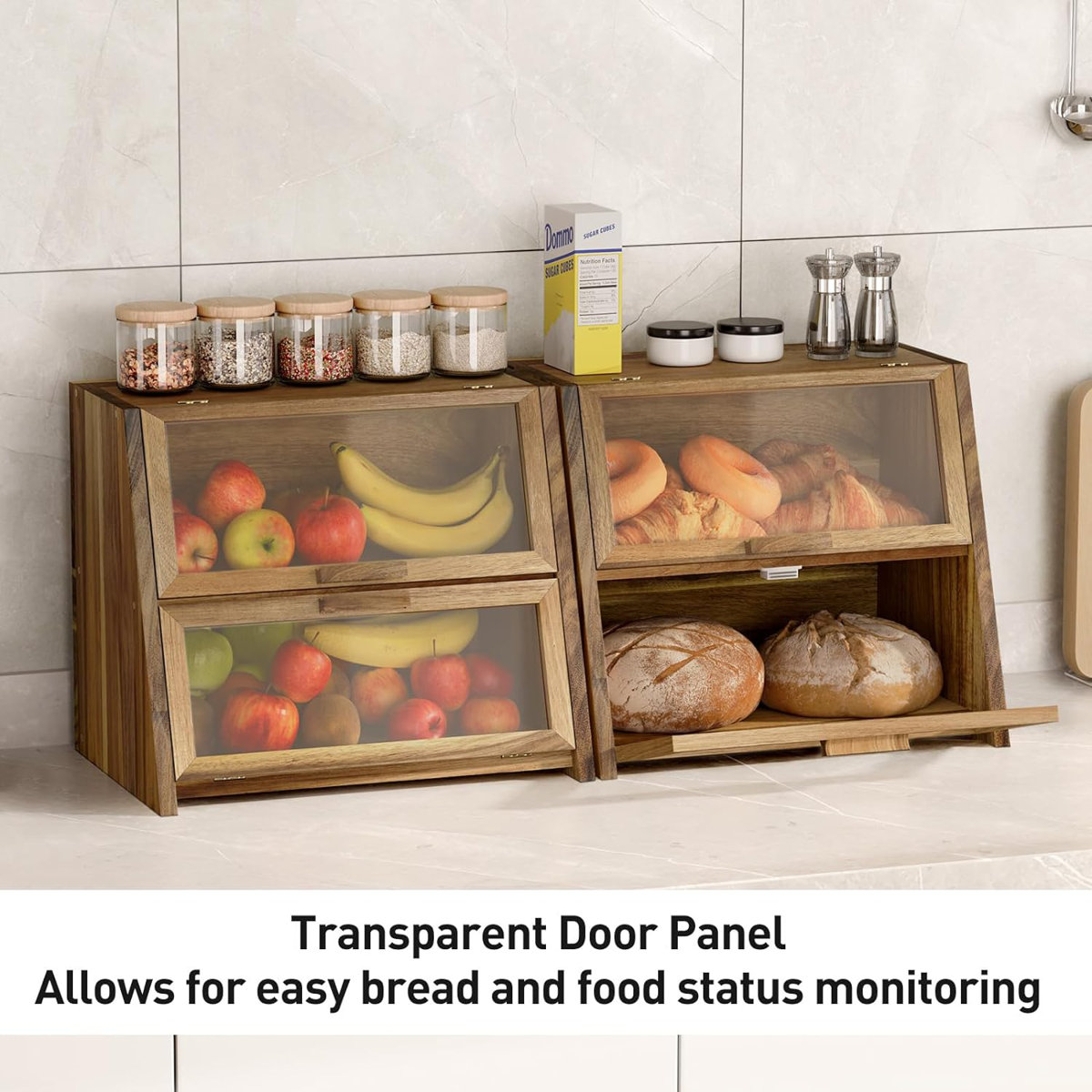 Loon Peak® Jamilette Acacia Wood Double Layer Bread Box | Wayfair