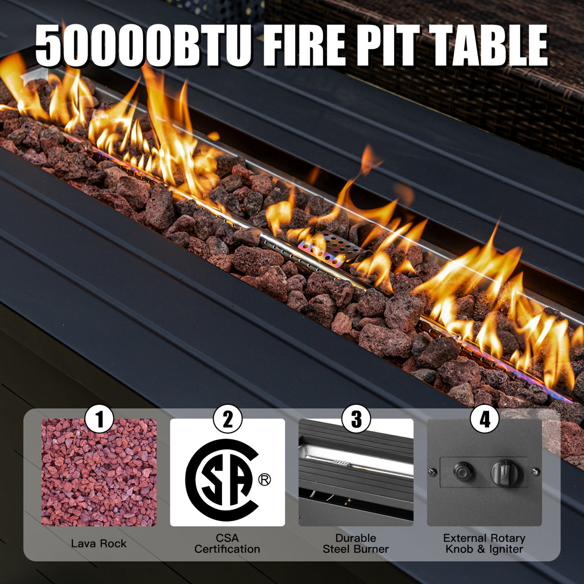 Latitude Run® 57" Propane Fire Pit Table,50000 Btu Gas Fire Pits Table ...