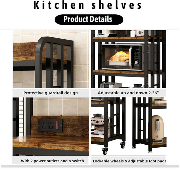 17 Stories 4-Tier Kitchen Bakers Rack With Power Outlet And Rolling ...