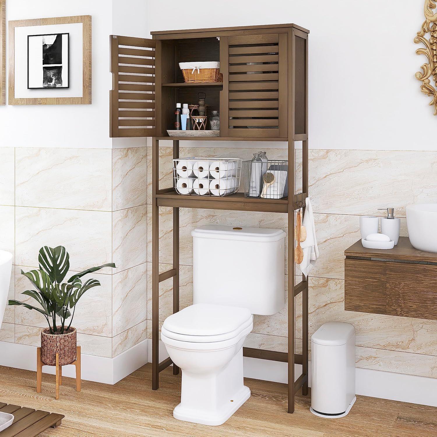Hokku Designs Bathroom Storage Shelf with Cabinet, Bamboo Over-The ...