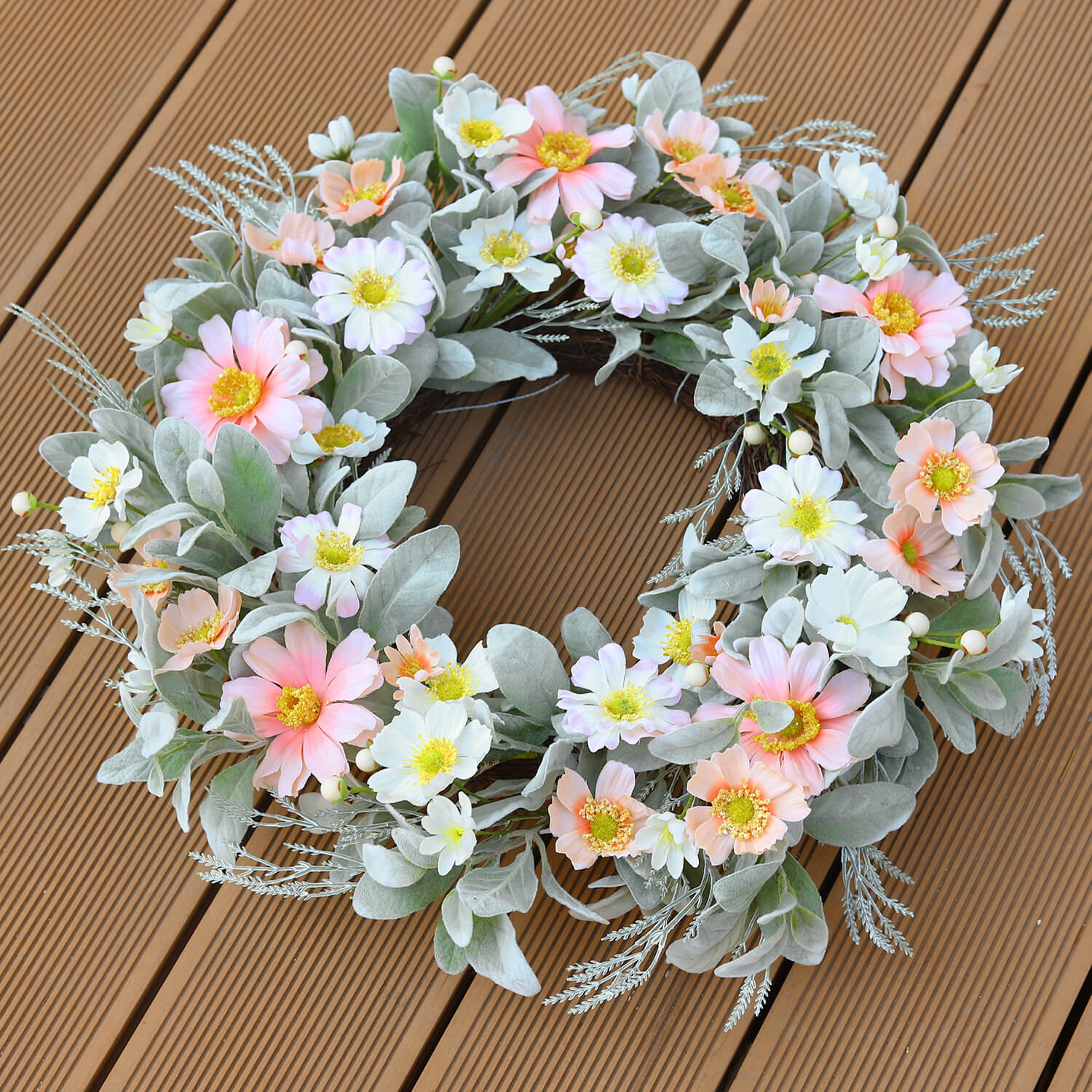 Primrue Lambs Ear 22” Artificial Flocked Spring Summer Wreath for Front ...